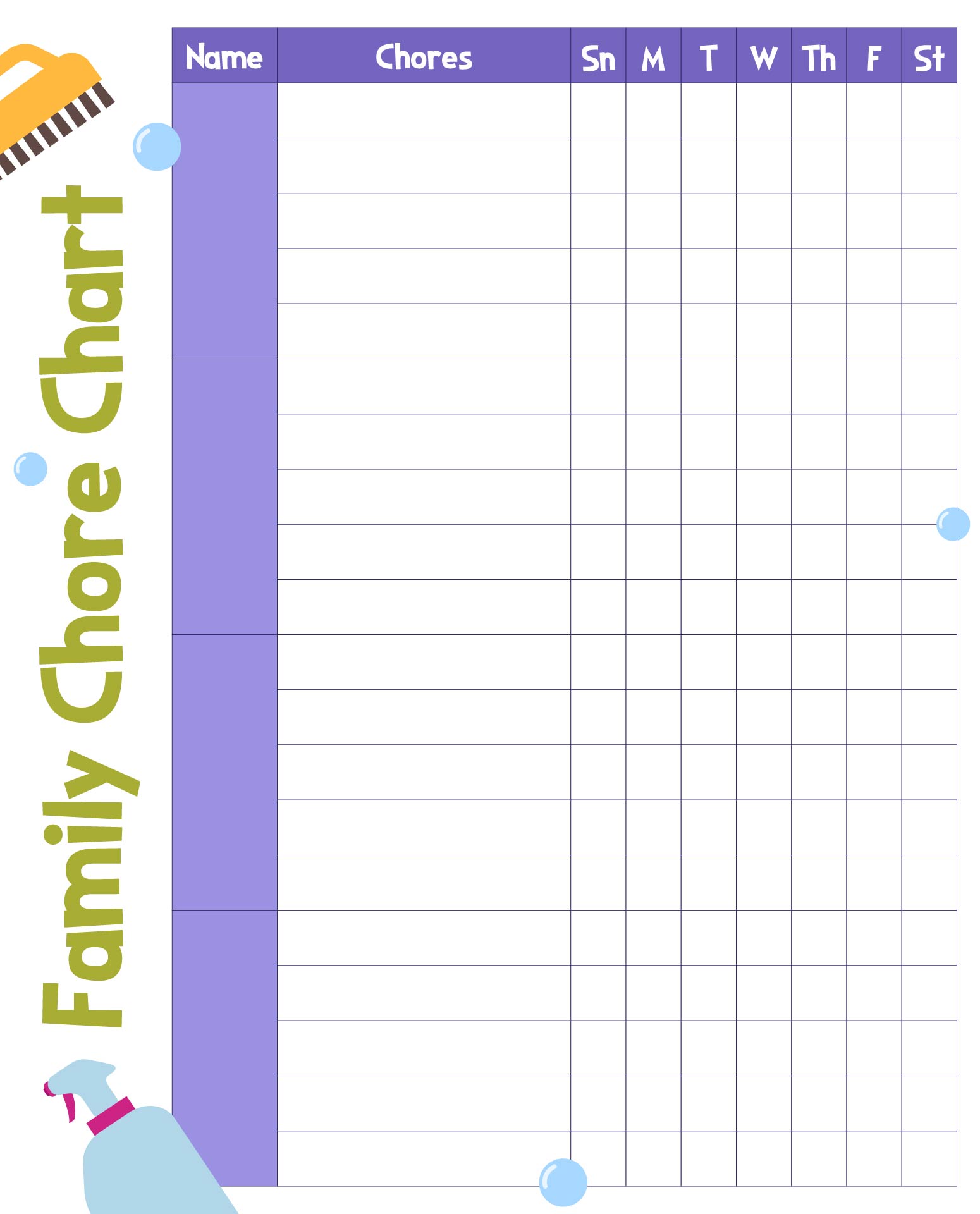 10 Best Free Printable Family Chore Charts Printablee