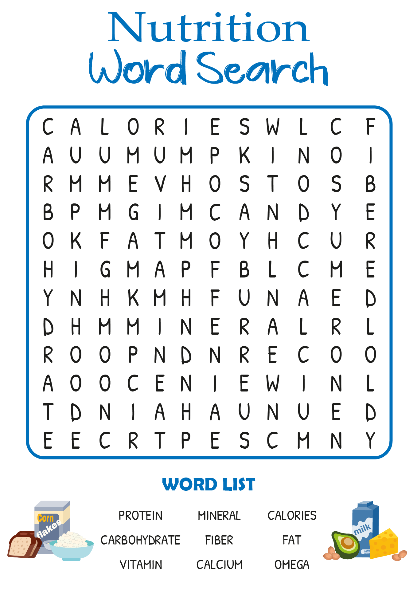 Nutrition Word Search Printable Nutrition Word Search Printable