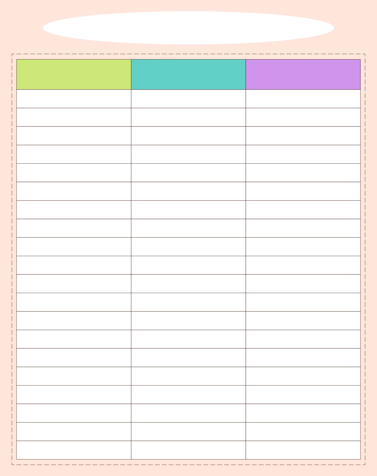Printable Blank 3 Column Chart With Lines