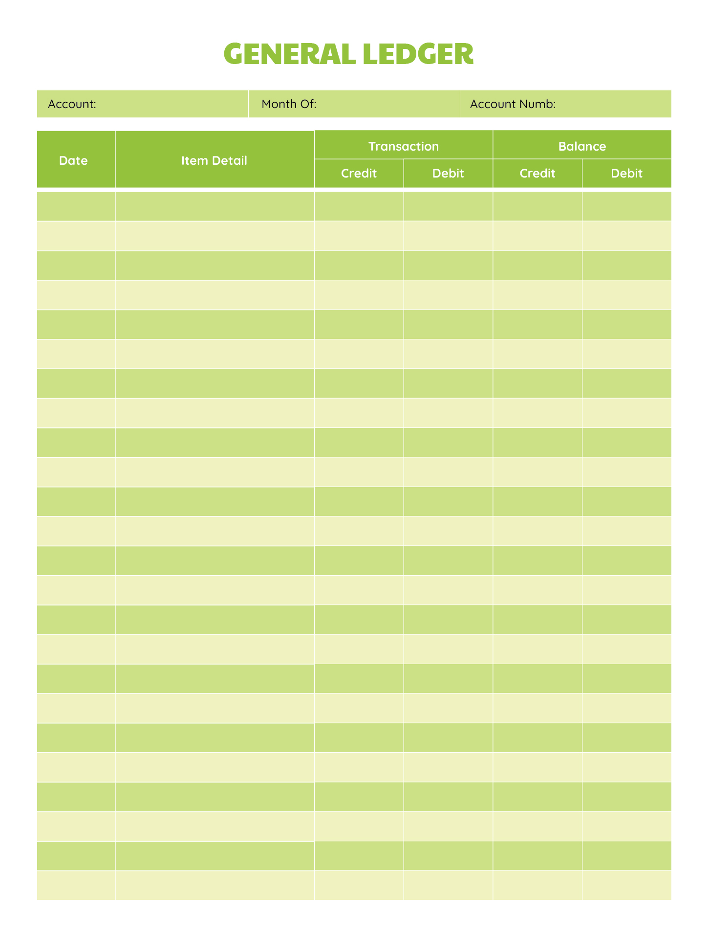 Printable Free Ledger Template Printable Blank World