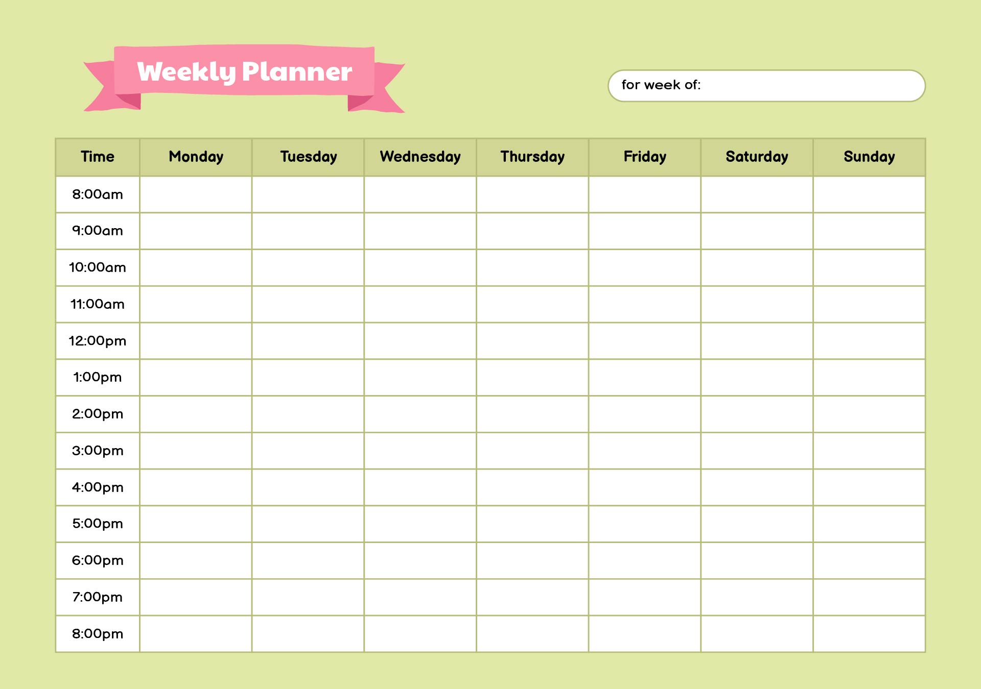 Printable Hourly Weekly Schedule Printable Word Searches