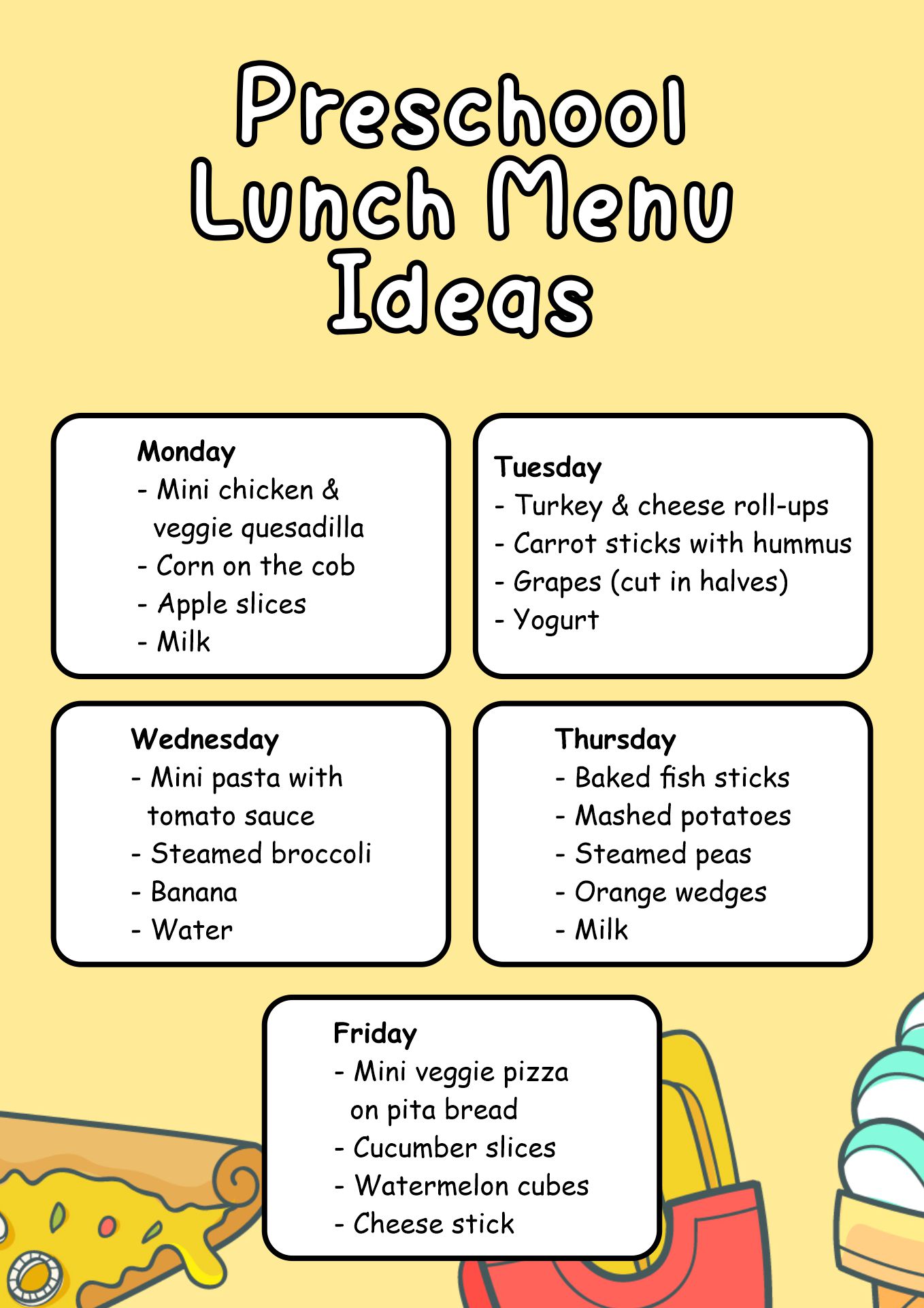10 Best Printable Preschool Lunch Menu Printablee