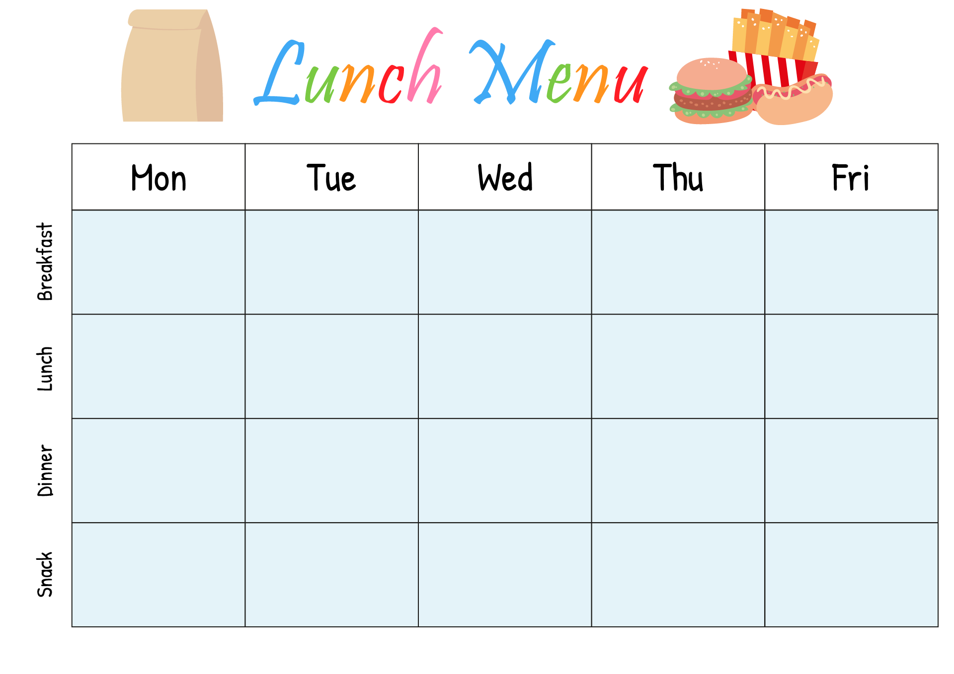 Printable Lunch Menus For Preschool