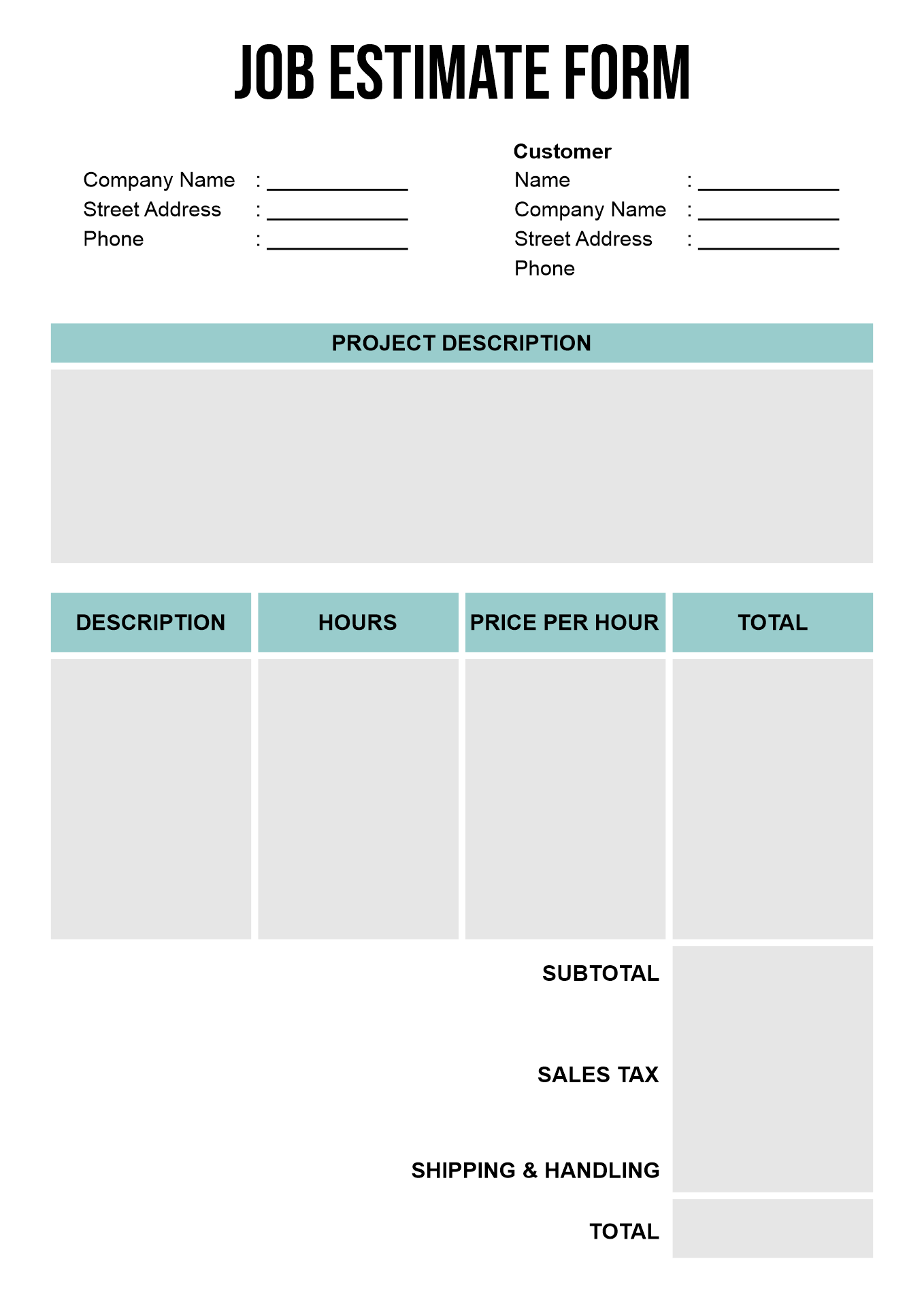 Free Printable Construction Estimate Forms Printable Forms Free Online