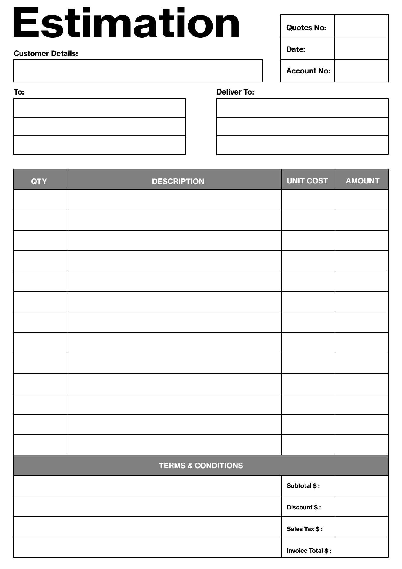 Printable Body Shop Estimate Form