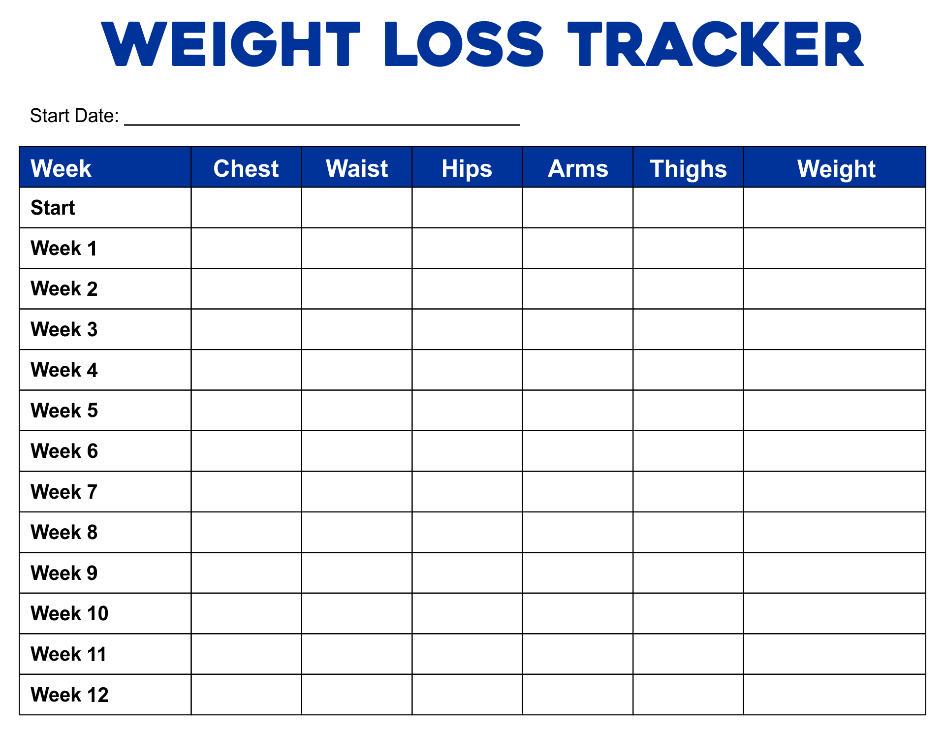 Free Printable Weight Tracker Chart