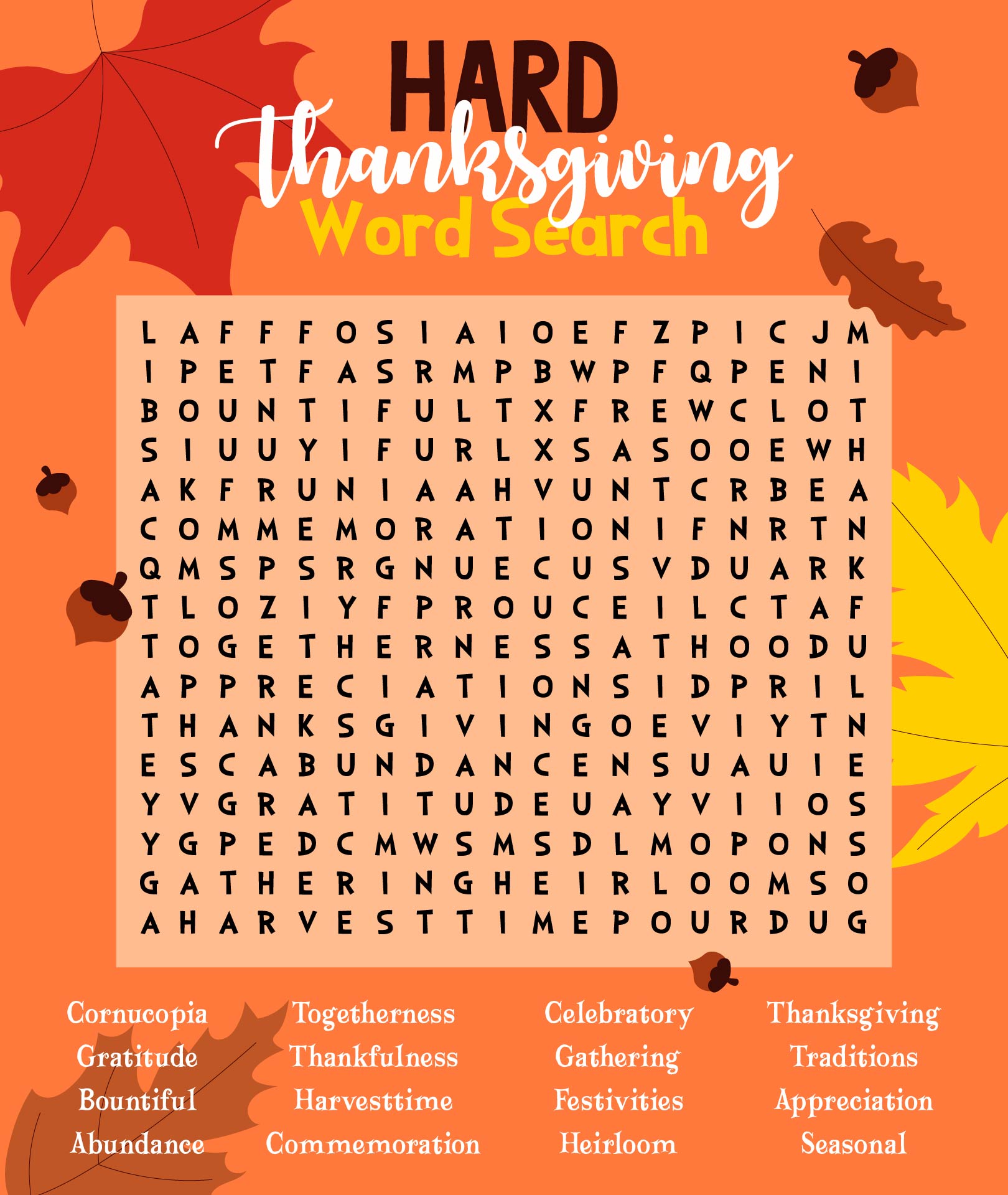 10 Best Hard Thanksgiving Word Search Printable Printablee