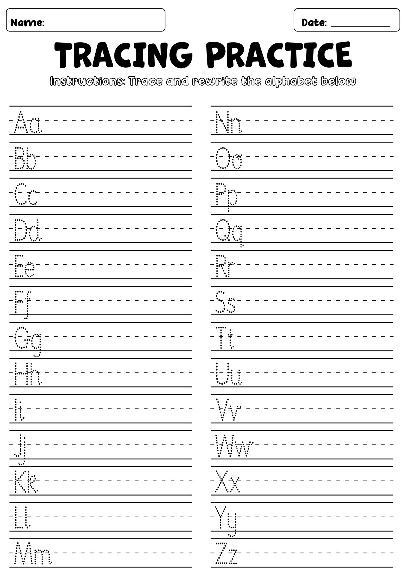 Printable Letters Tracing 2 Worksheets