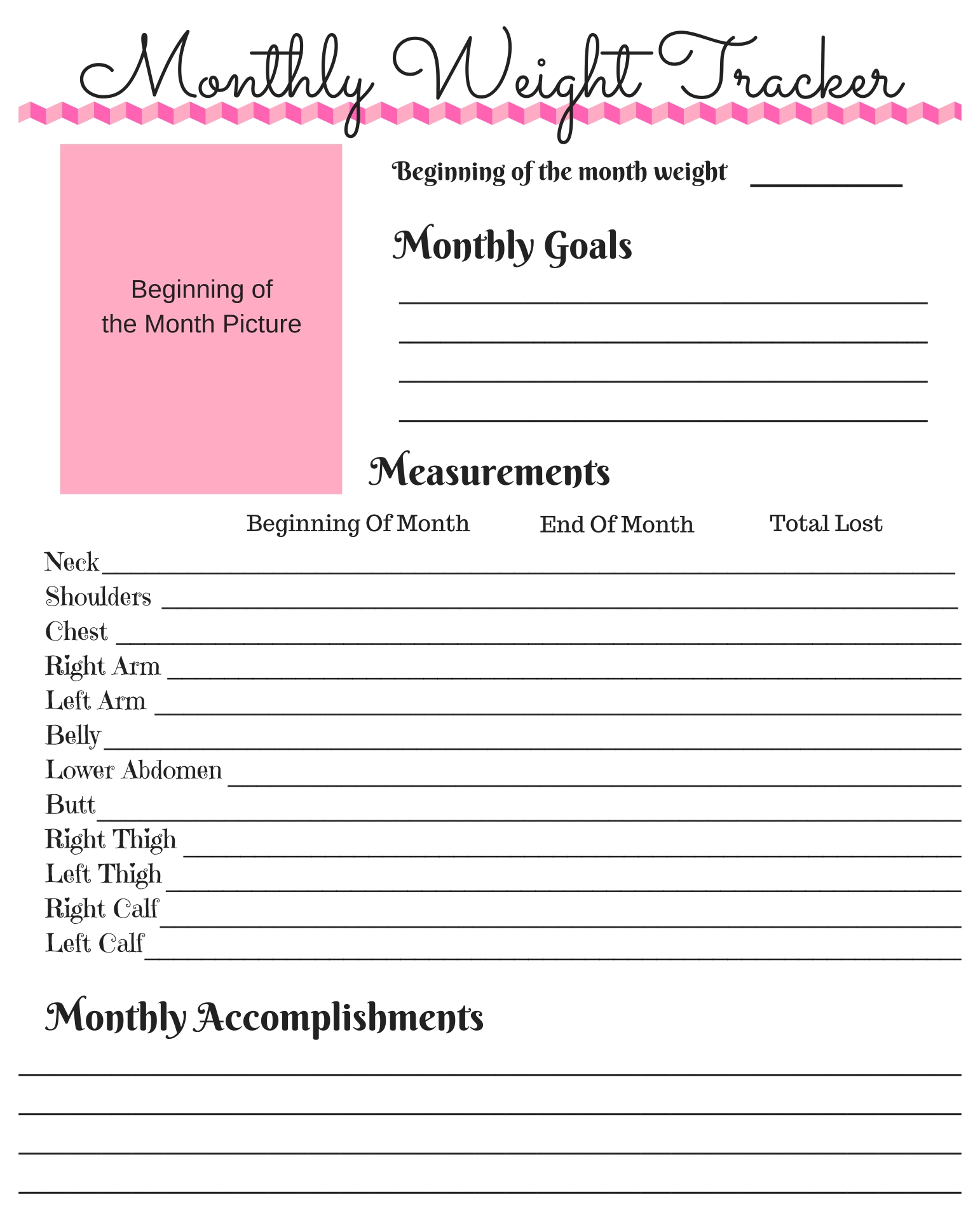 Printable Weight Loss Measurement Chart Printable Weight Loss Measurement Chart