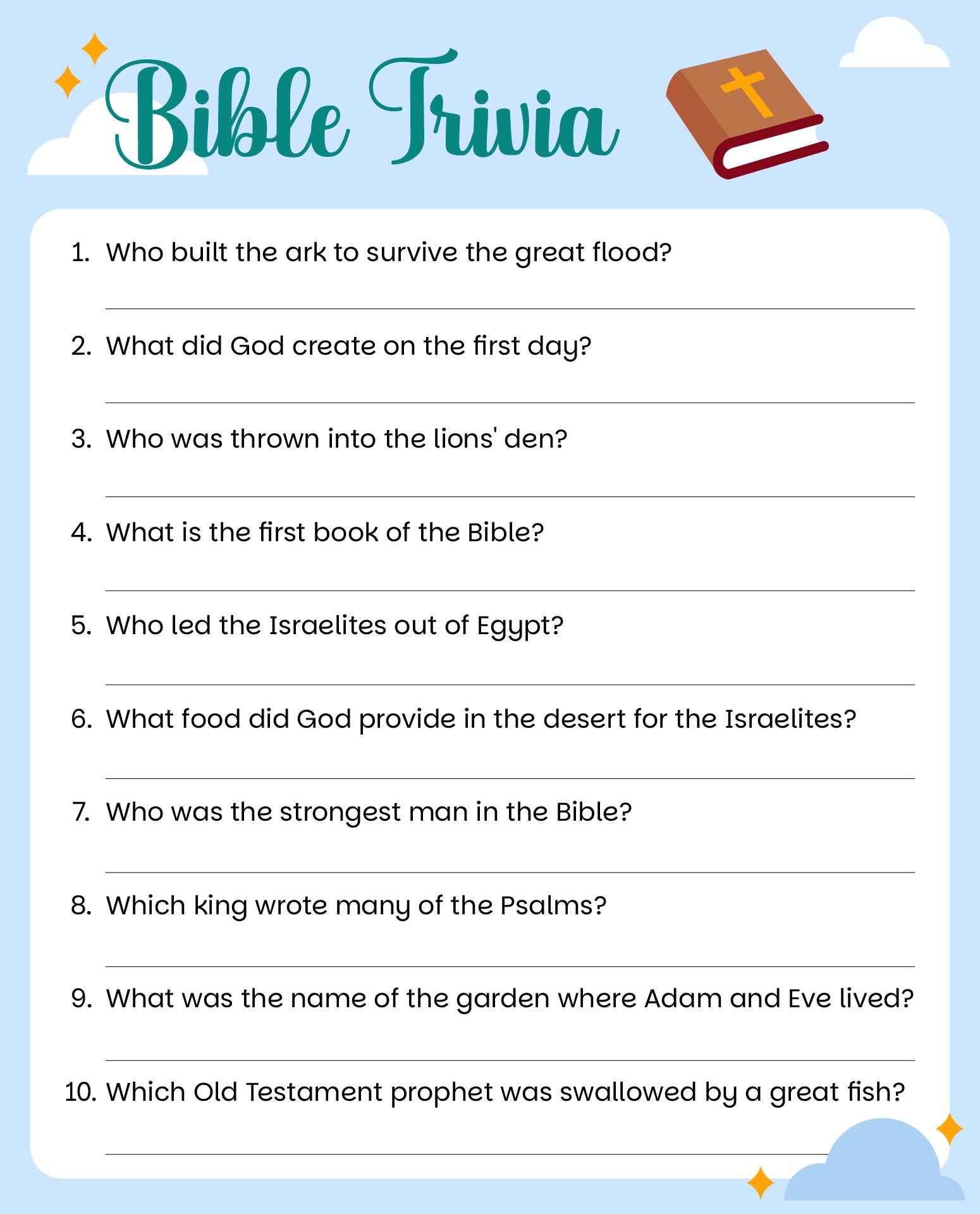 Bible Trivia Questions Printable