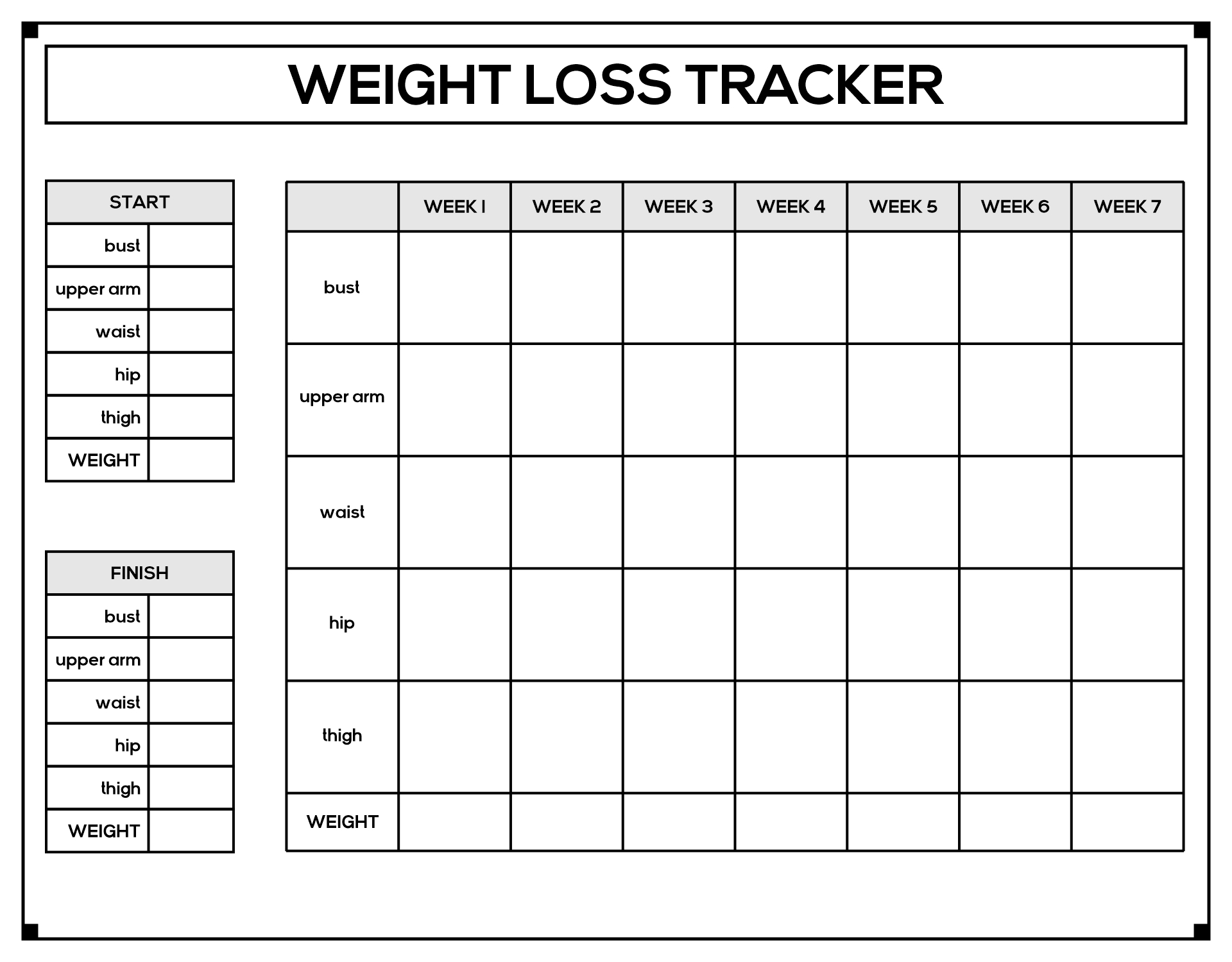 Printable Weight Loss Measurement Chart Printable Weight Loss Measurement Chart