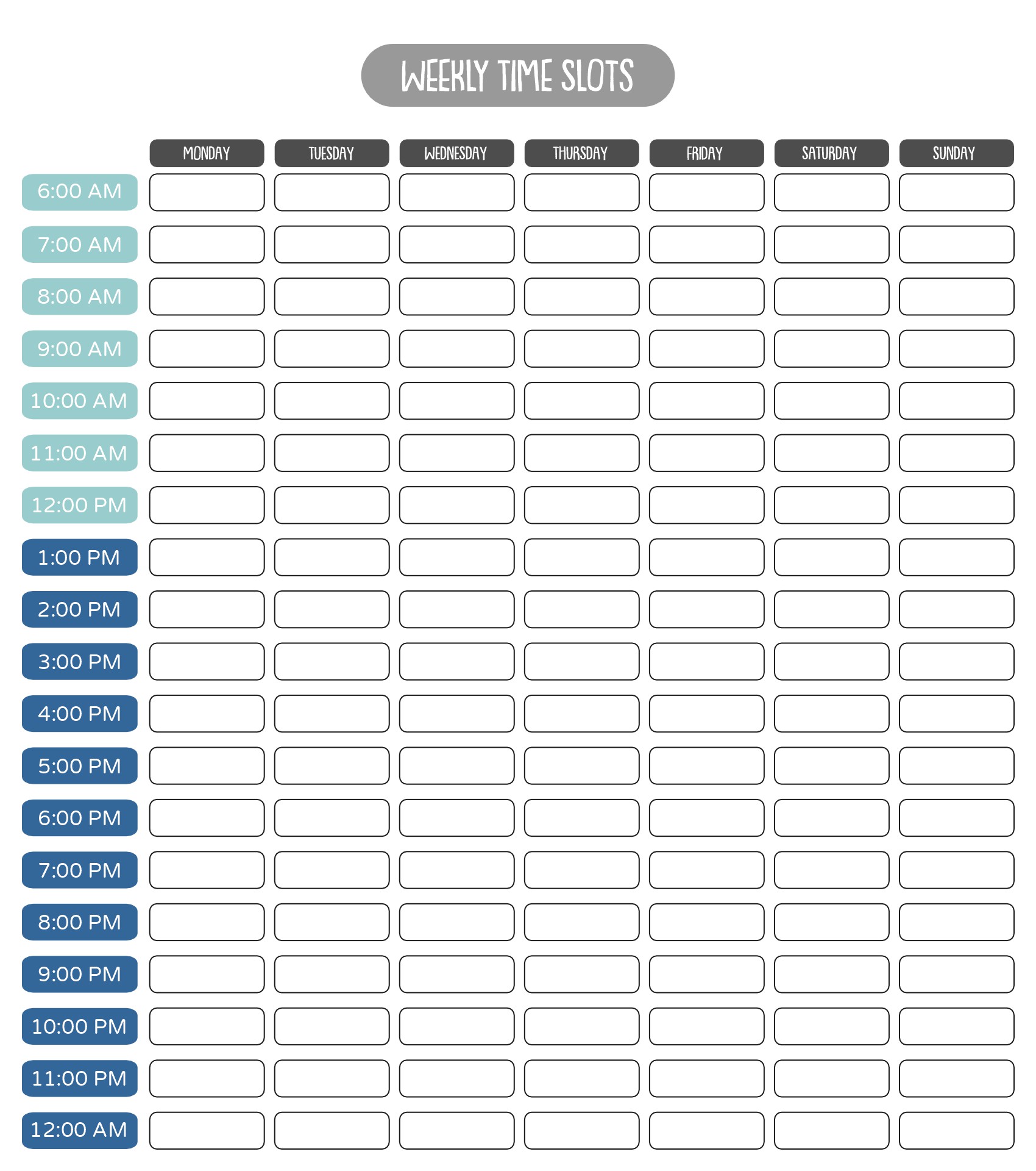 10 Best Printable Blank Weekly Time Slots PDF For Free At Printablee