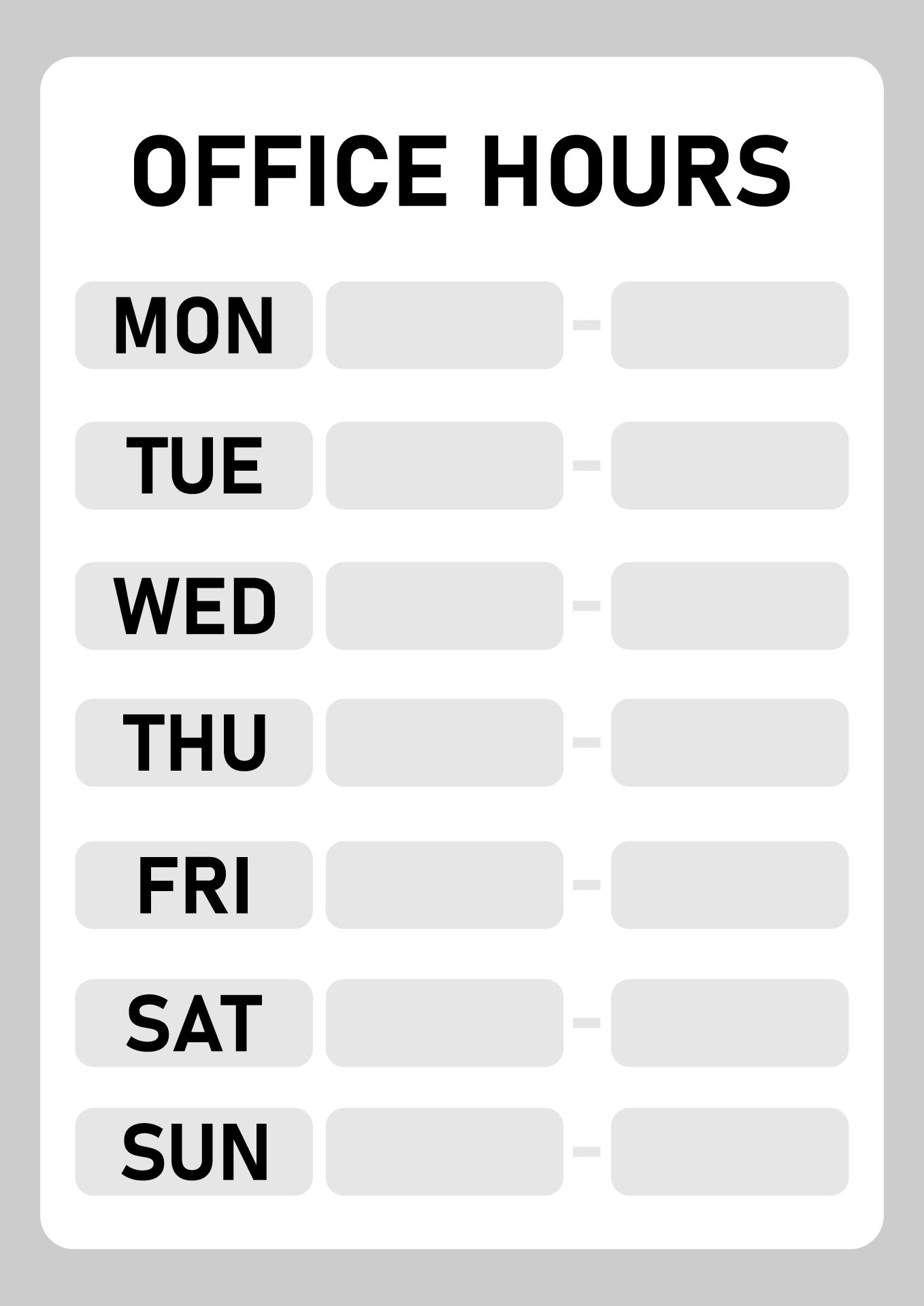 Printable Business Hours Sign Template