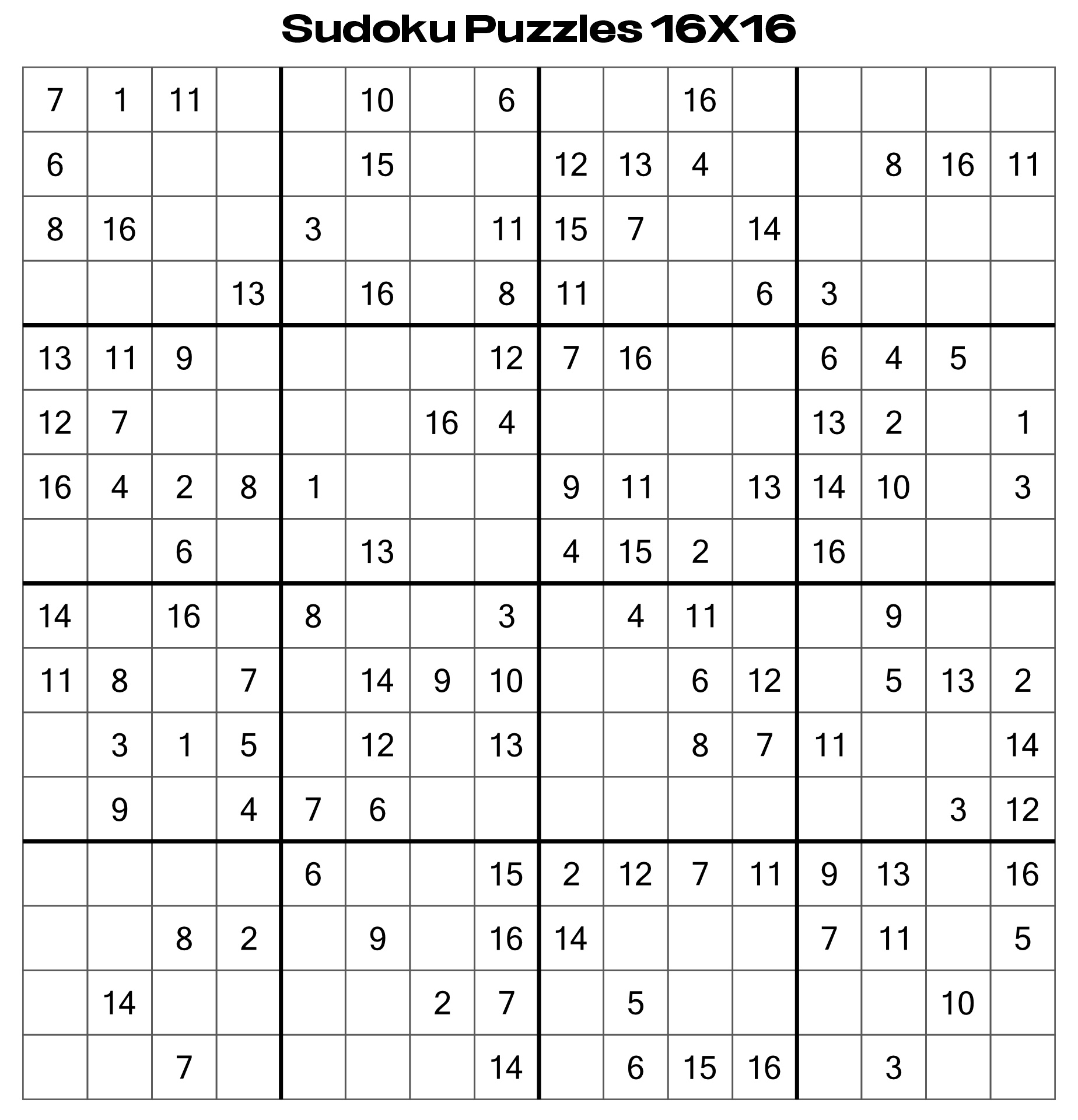 Printable Sudoku 16x16