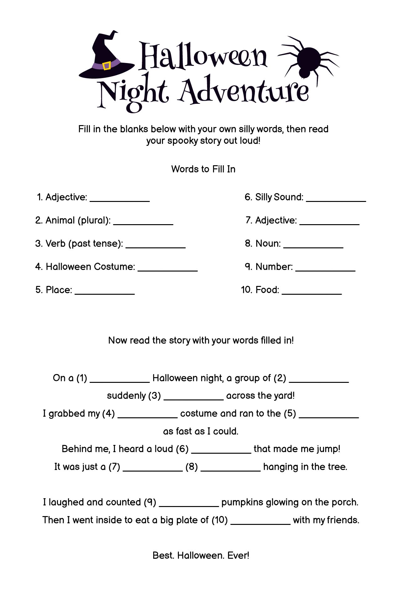 Halloween Mad Libs Printable Printable Word Searches