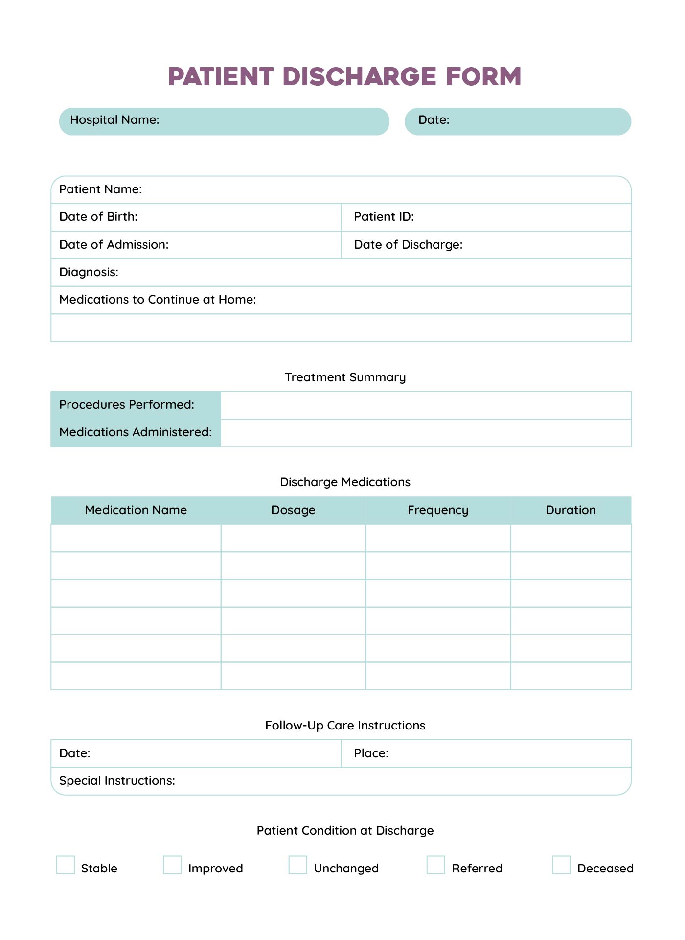 Hospital Discharge Papers Template