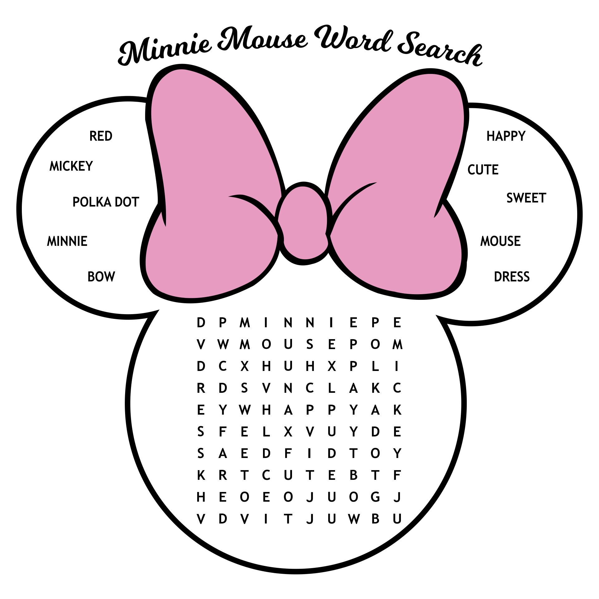 Minnie Mouse Word Search Printable Minnie Mouse Word Search Printable