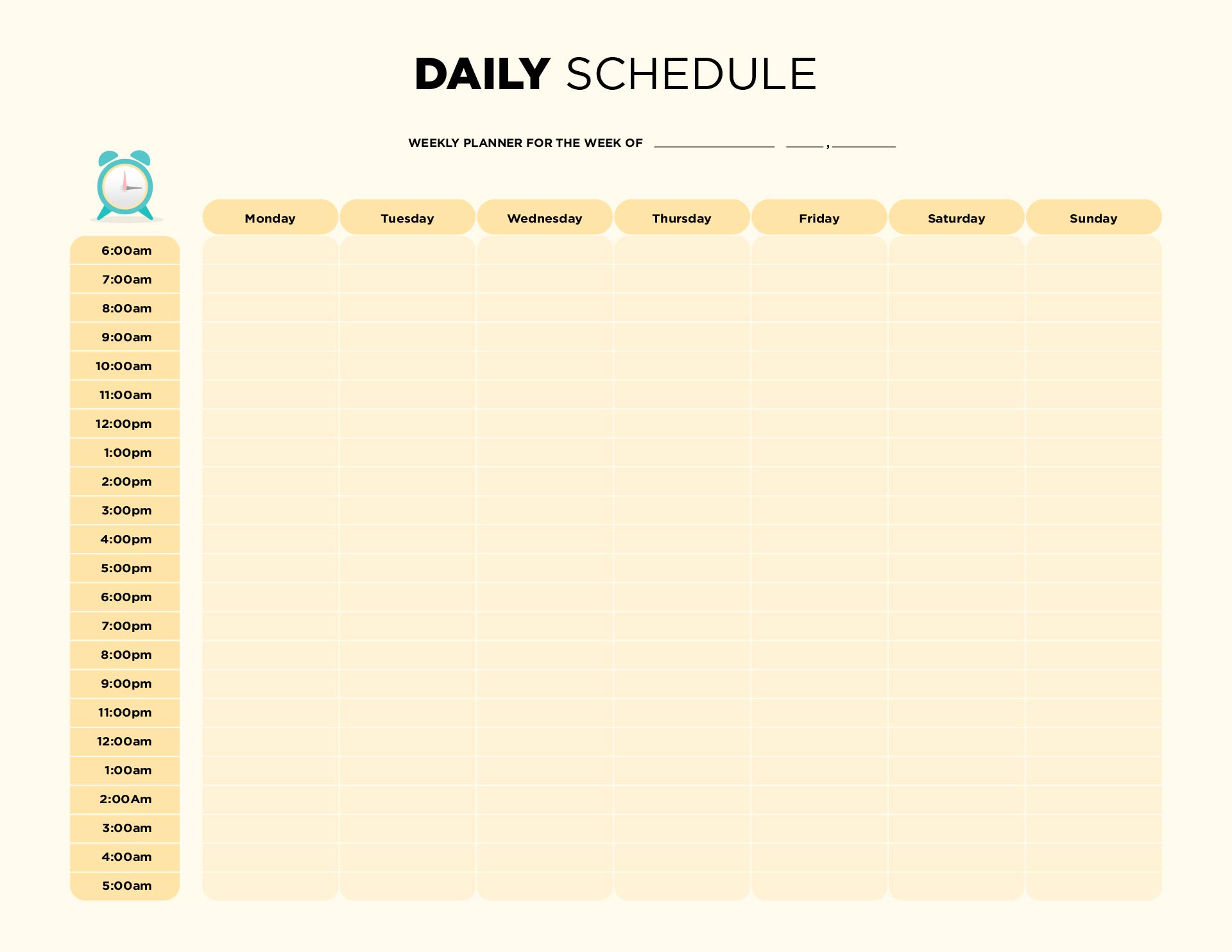 Printable Weekly Hourly Schedule Printable World Holiday