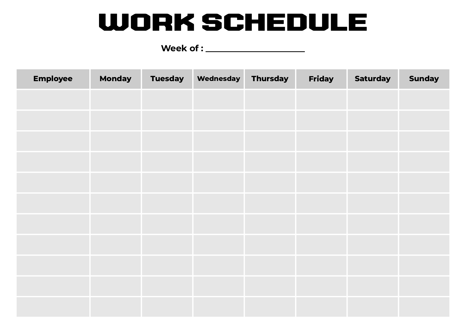Blank Monthly Work Schedule Template