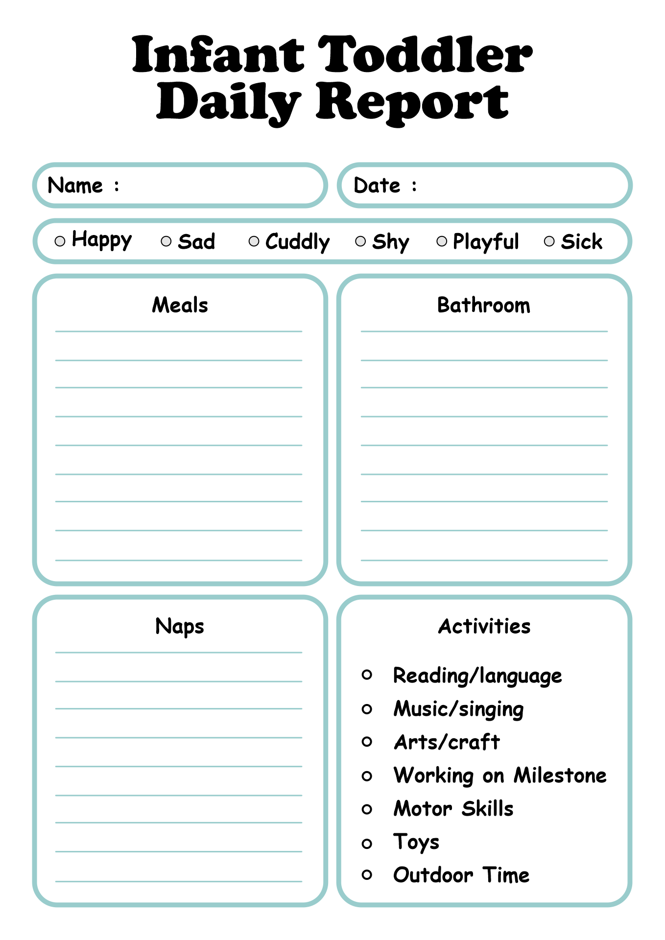 Daycare Infant Daily Report Template