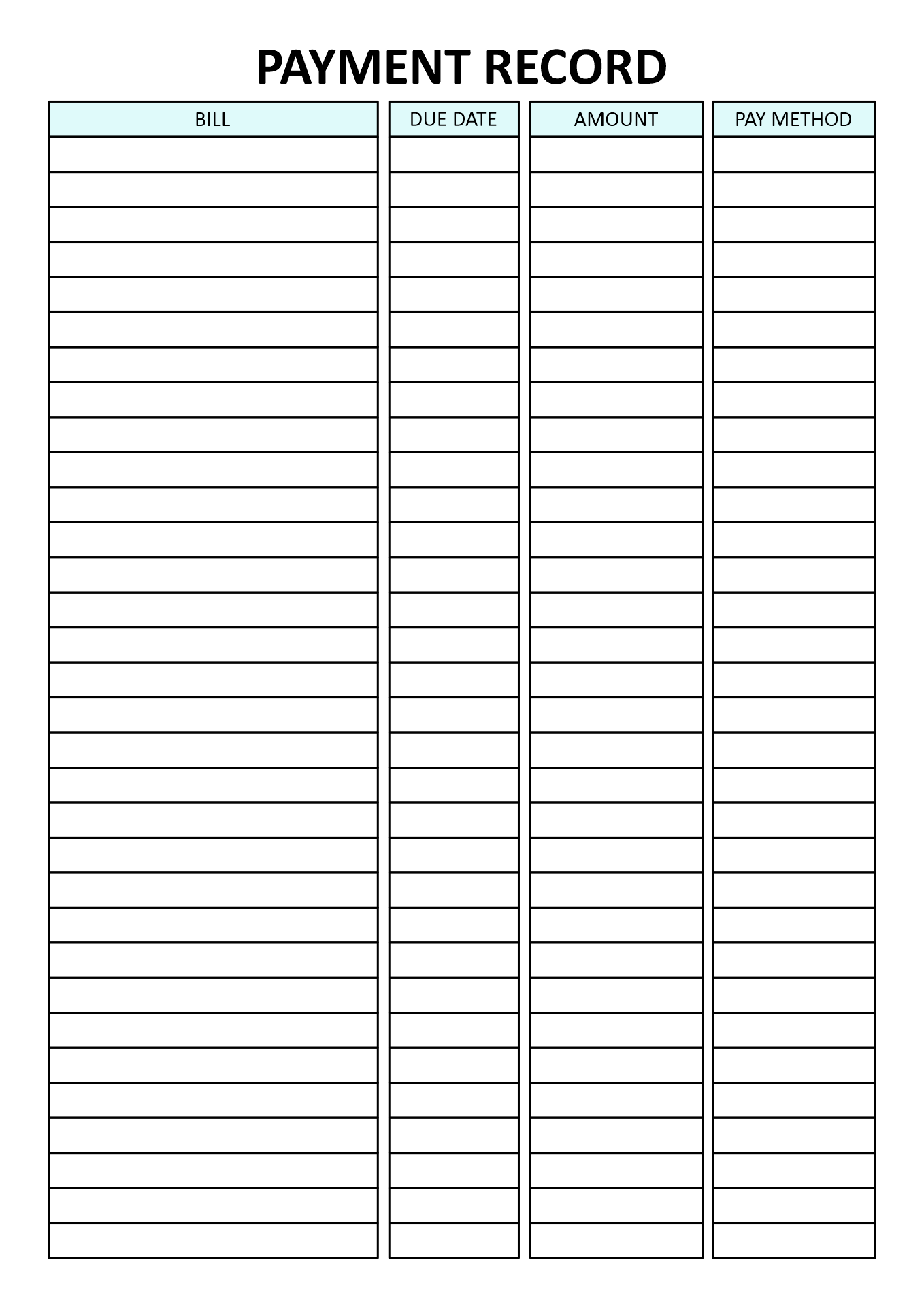 Free Printable Payment Log