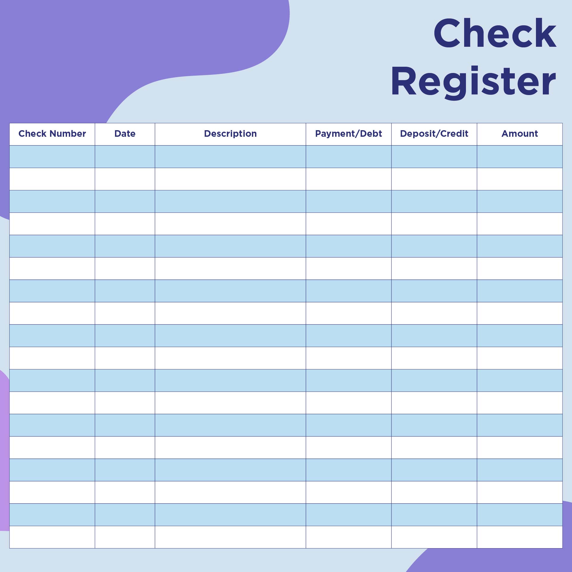 Printable PDF Checkbook Register: Large Print Check Register - Check ...