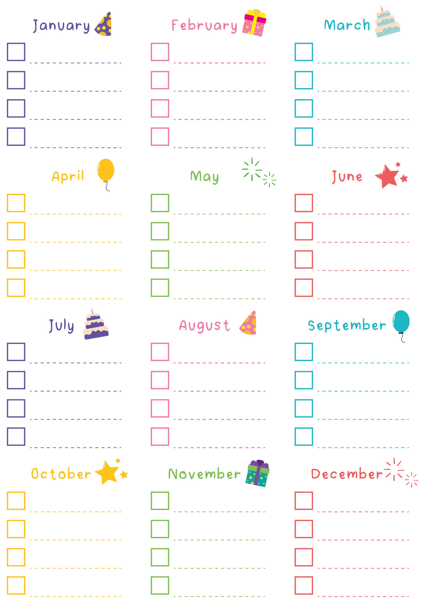 Printable Birthday Calendar Template