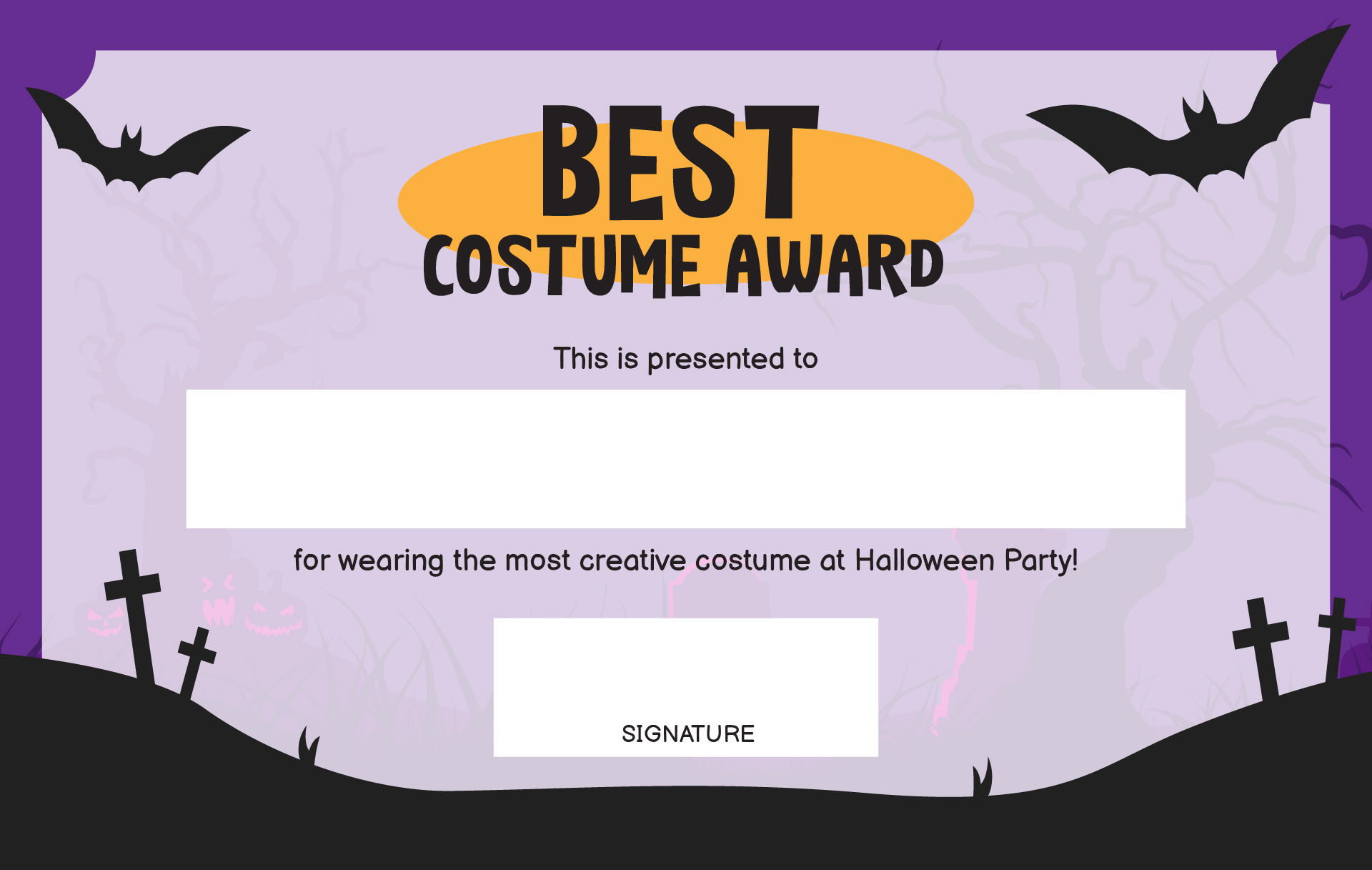 Best Costume Award Printable