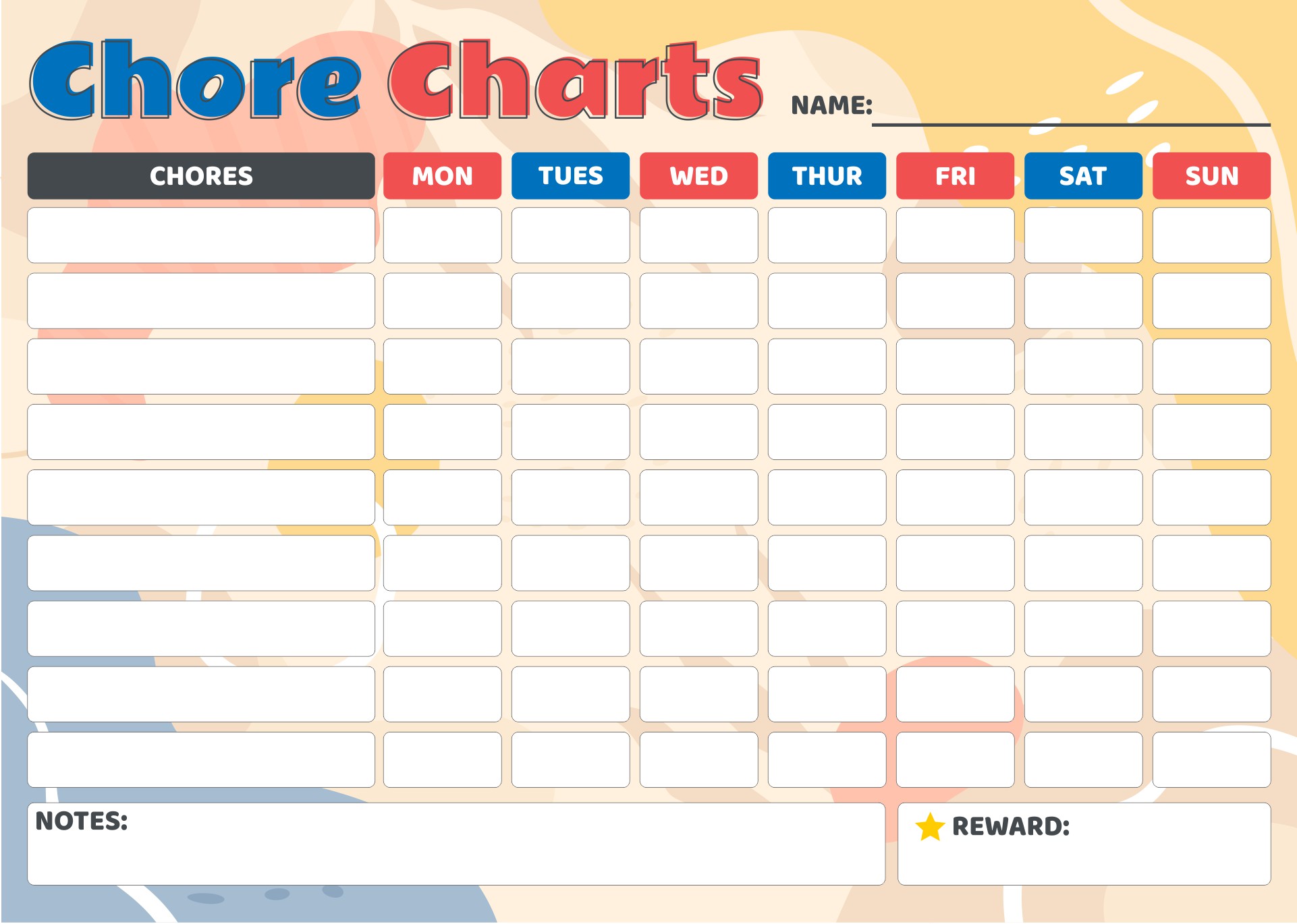 7 Best Blank Printable Chore Charts Printablee