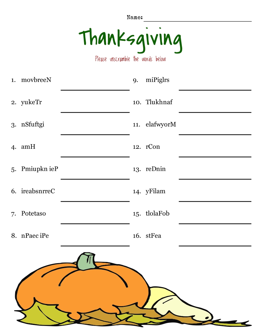 Thanksgiving Word Scramble Free 13 Free Pdf Printables Printablee