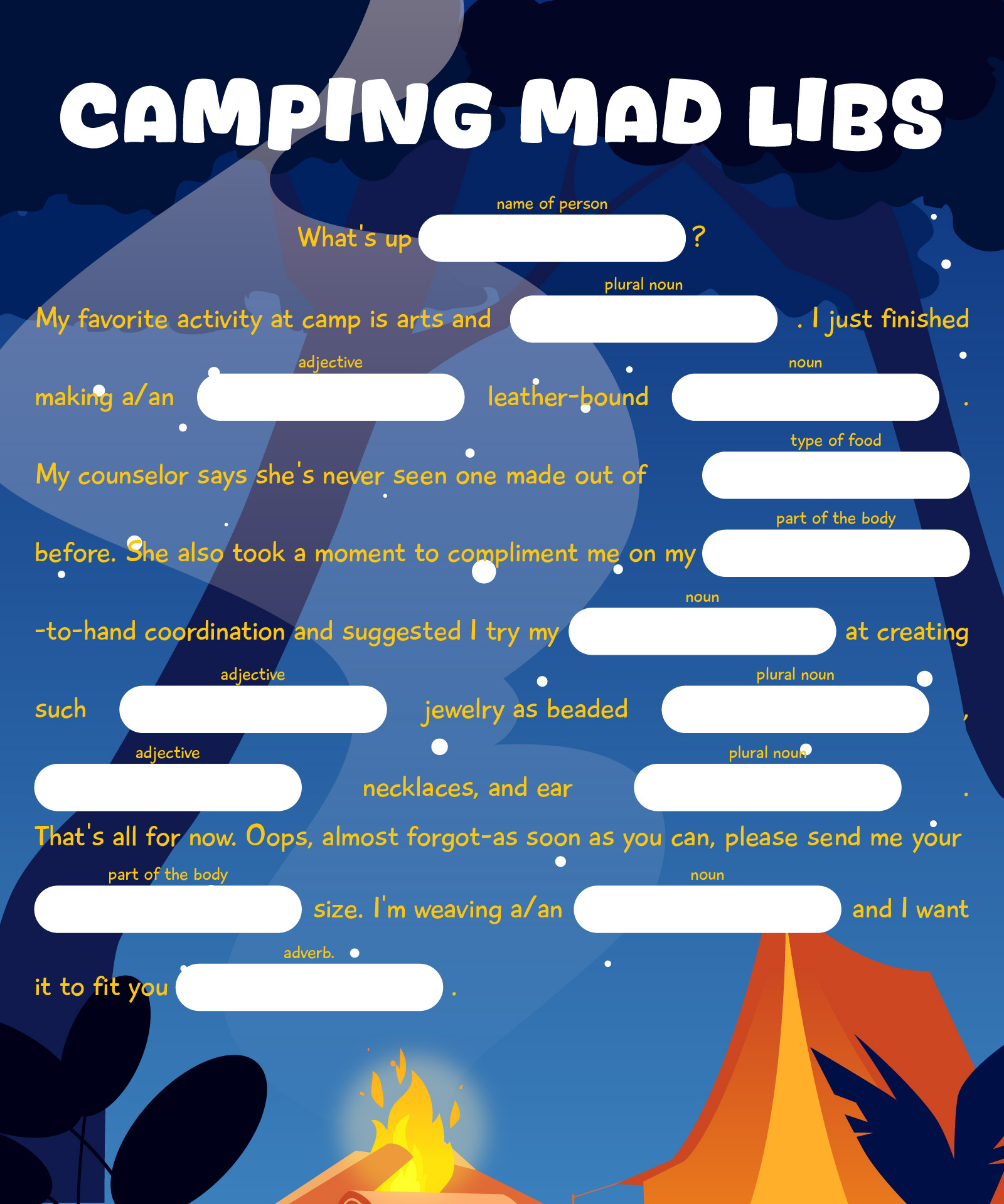 Free Printable Summer Camp Mad Libs Printable Form Templates And Letter