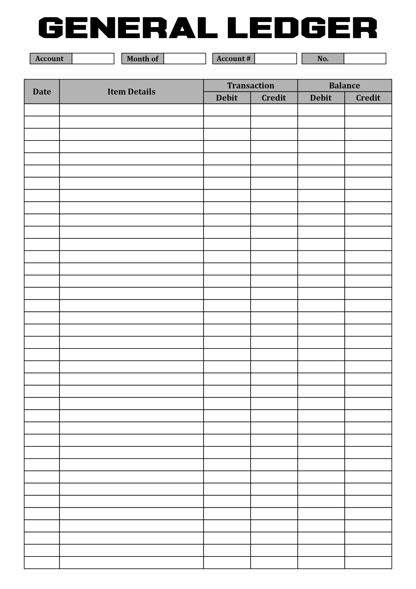 Free Printable General Ledger Sheets Printable Templates