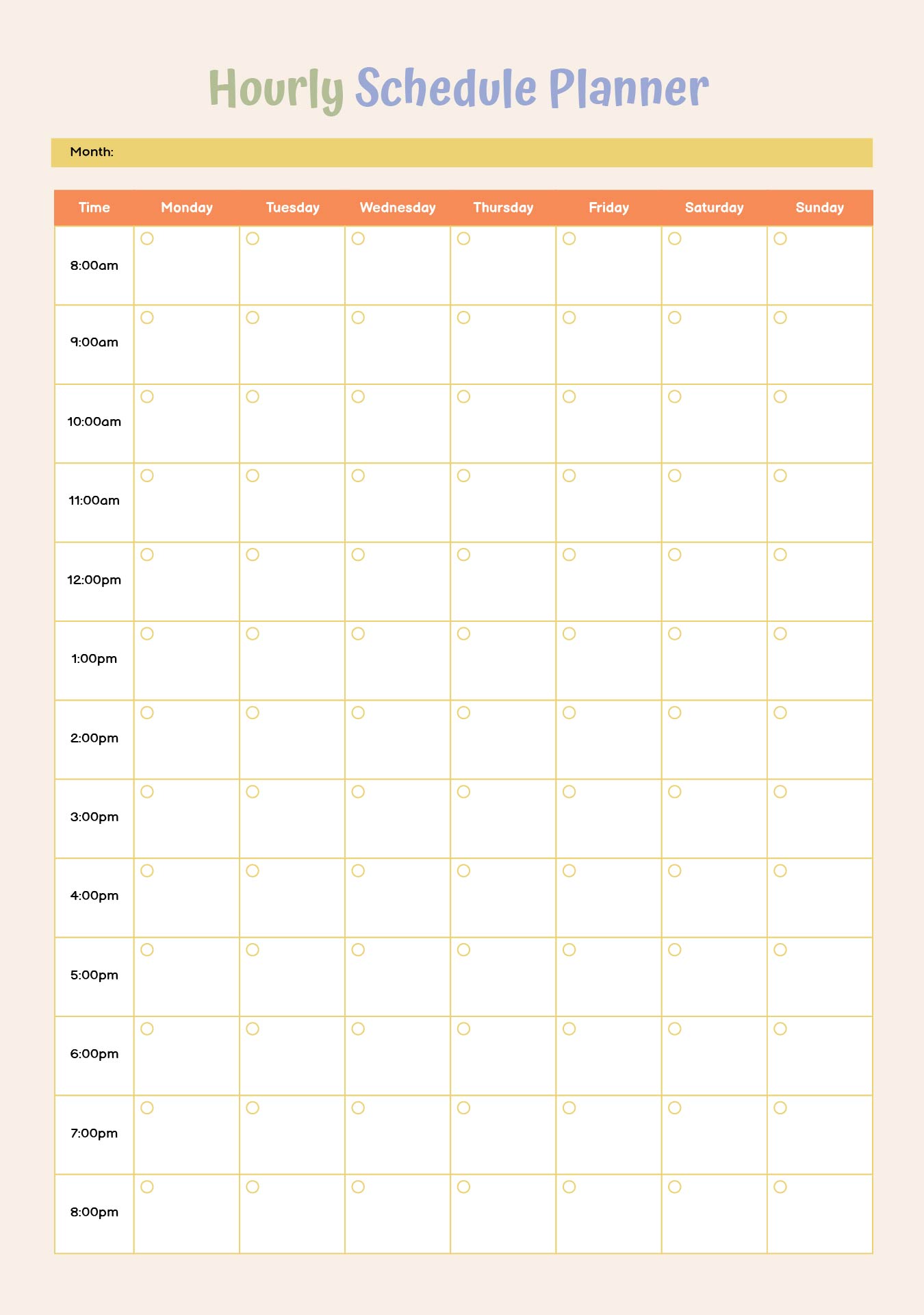 10 Best Printable Hourly Calendar Template Printablee