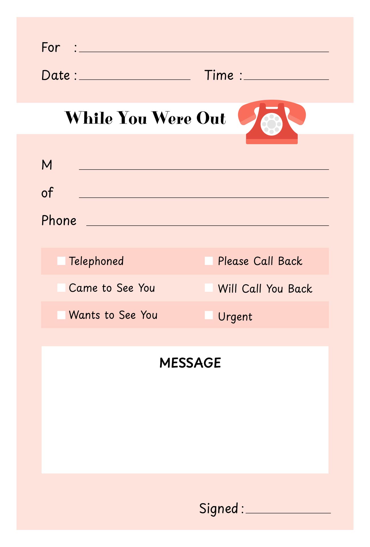 10 Best Printable Telephone Message Template Printablee
