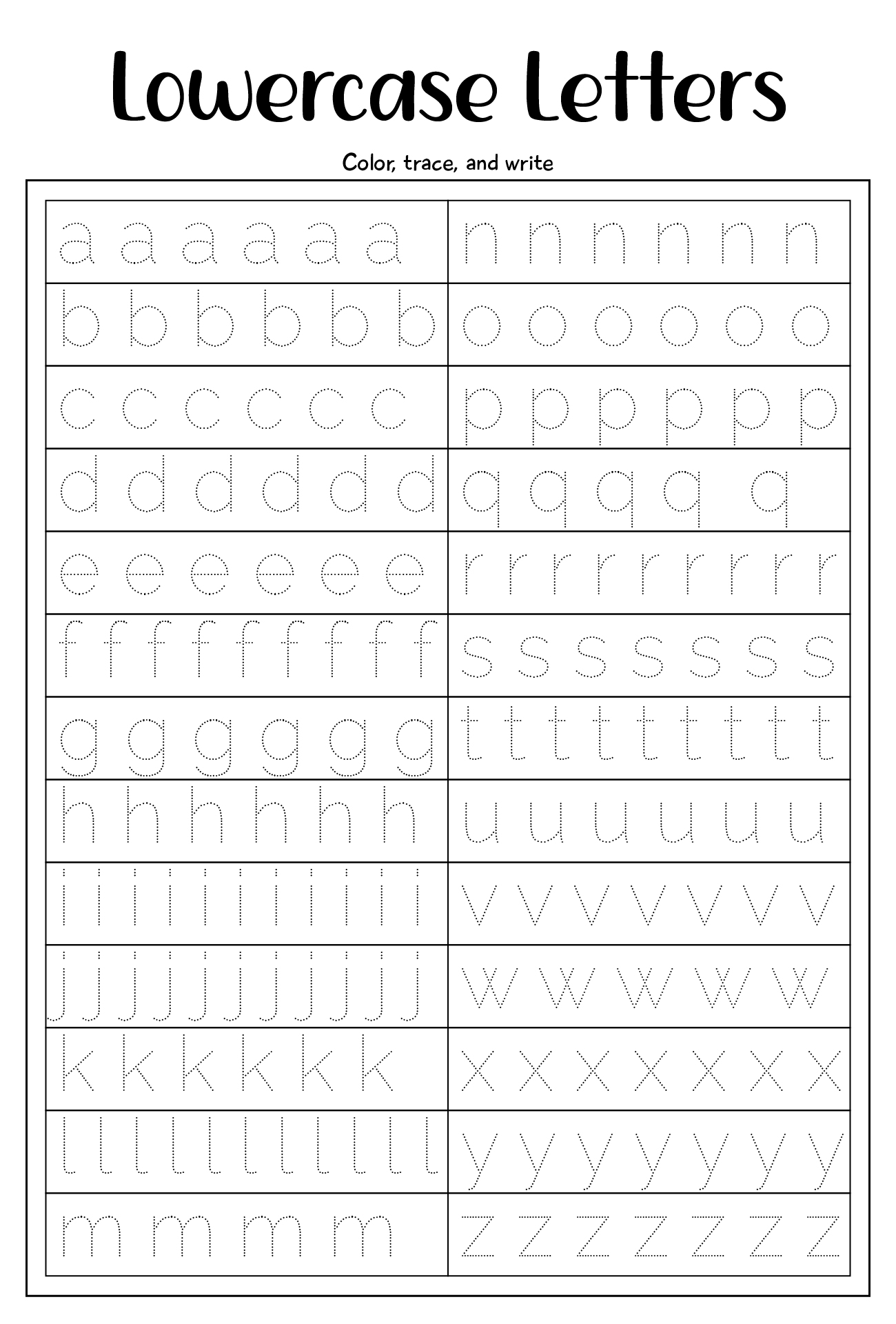 Tracing Lowercase Letters Free Printable Printable World Holiday