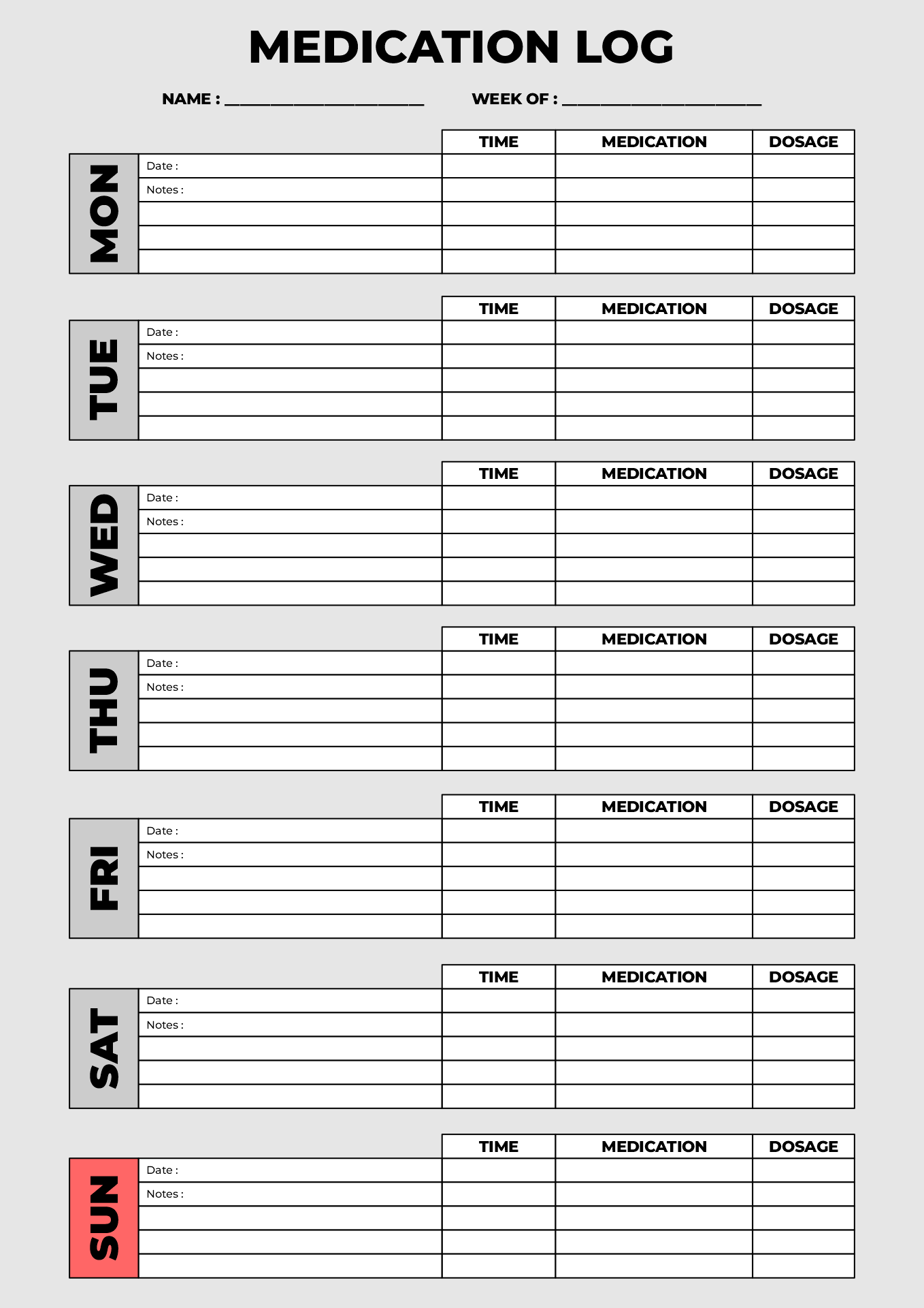 Printable Medication Log