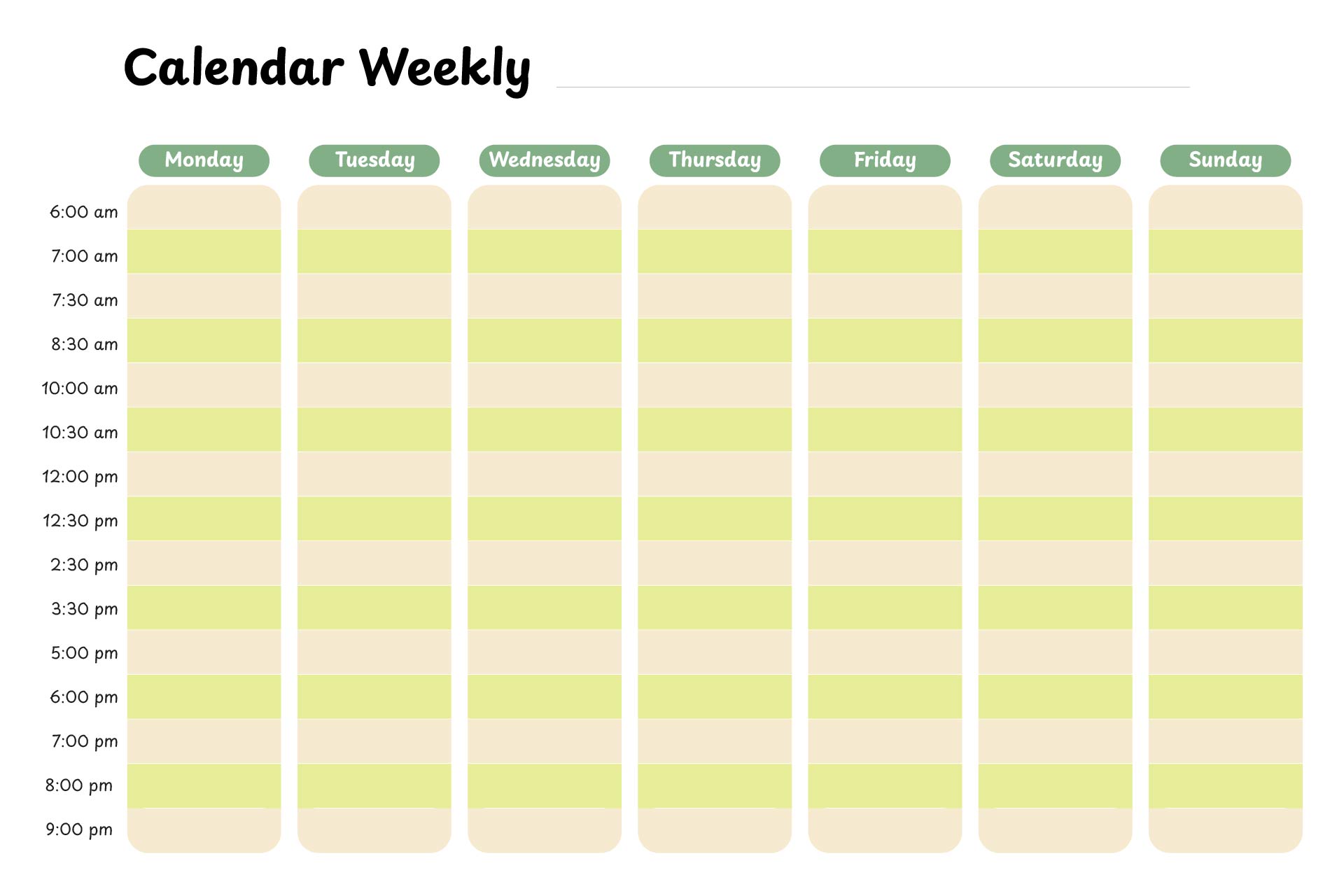 Downloadable Free Printable Weekly Calendar With Time Slots Printable 
