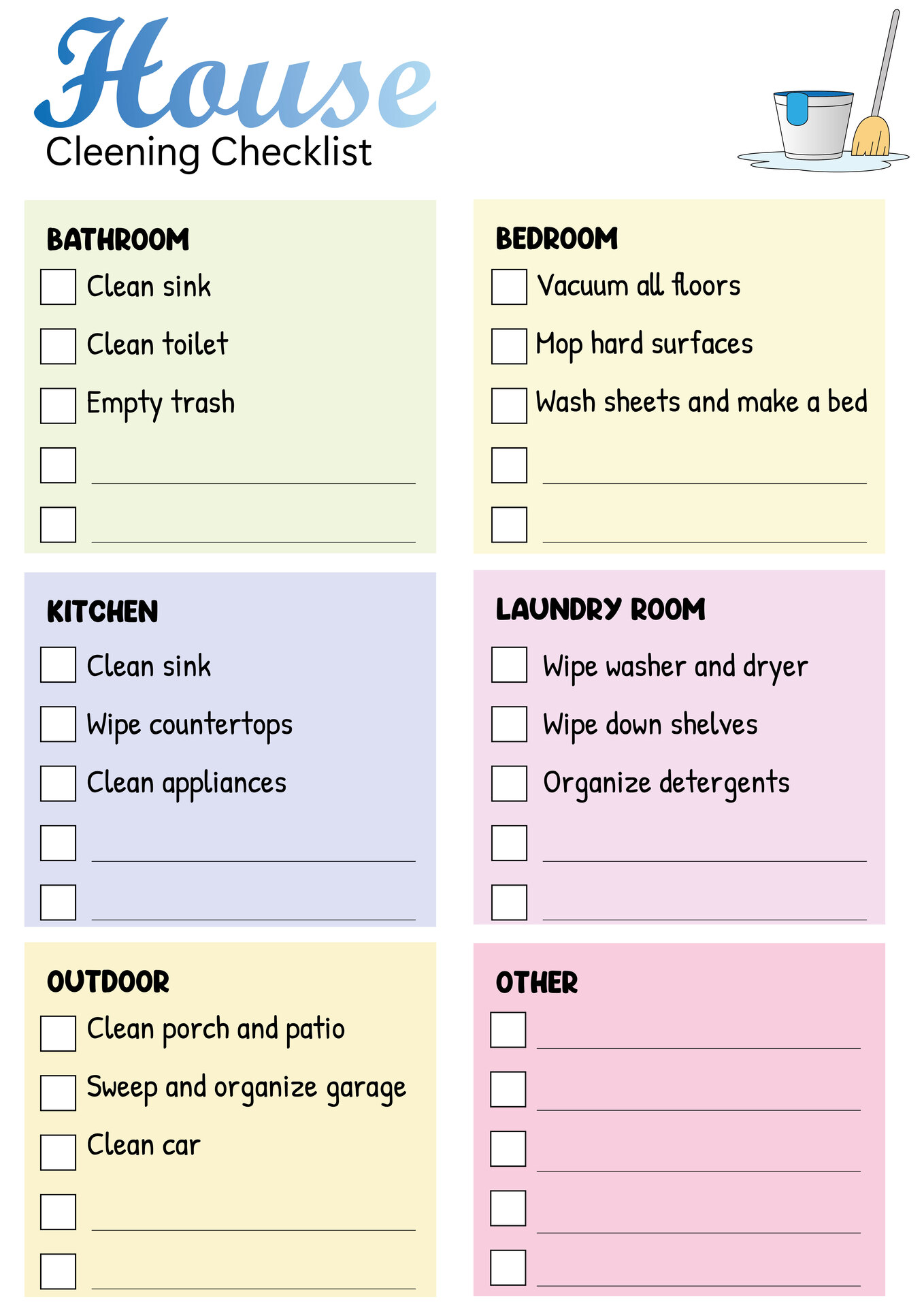 Professional House Cleaning Checklist Printable