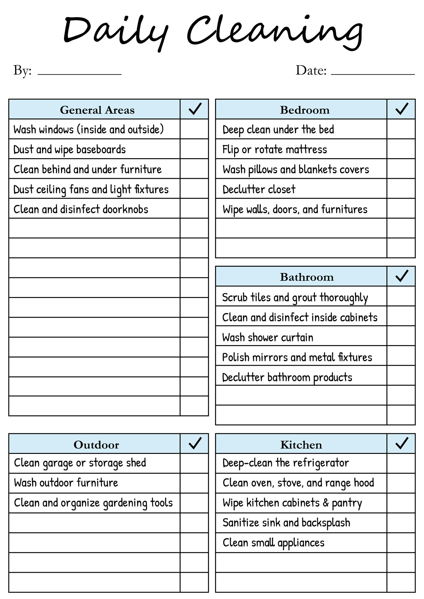 Kitchen Cleaning Checklist Printable Printable Templates