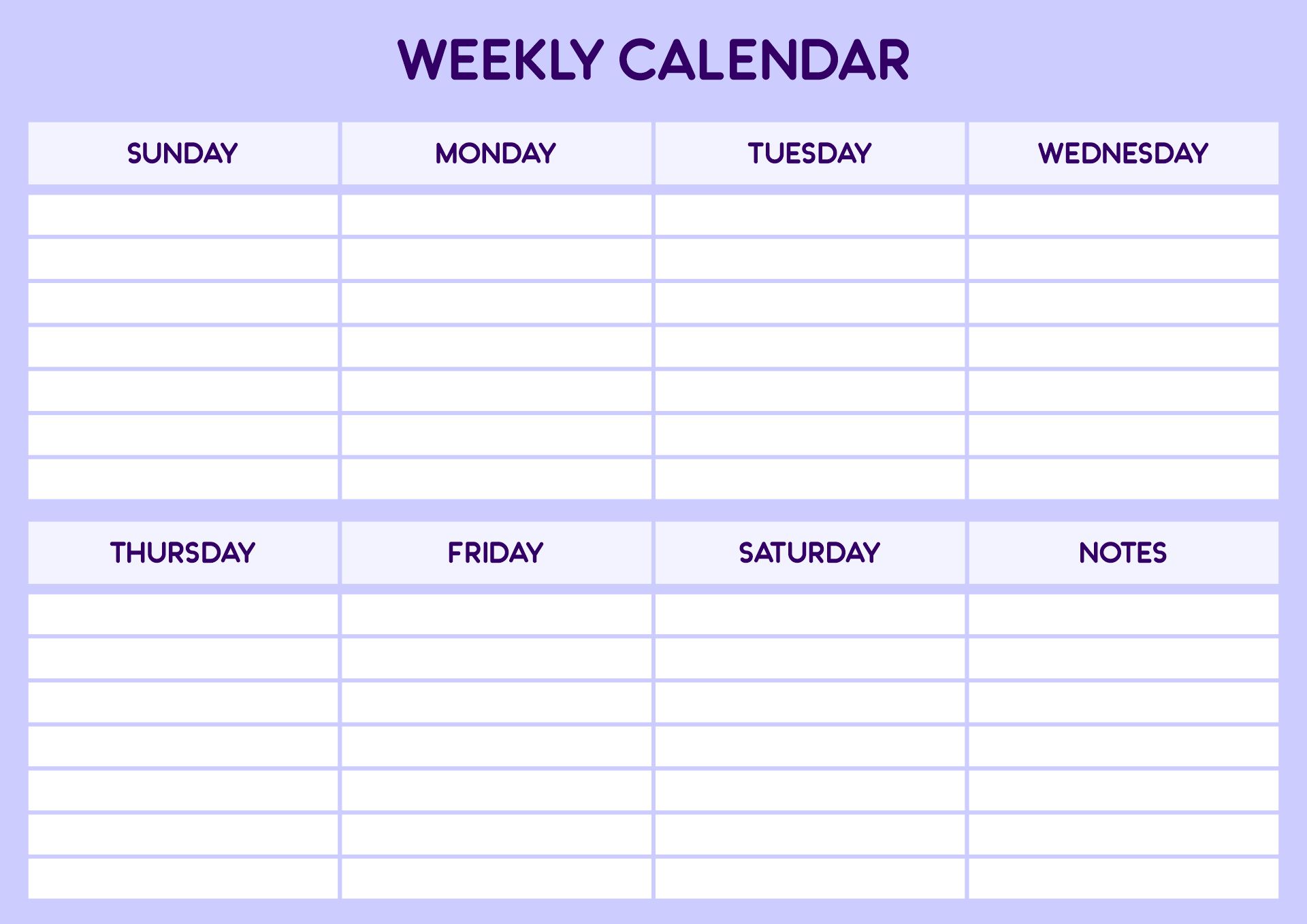 10 Best Blank Printable Weekly Calendars Templates Printablee