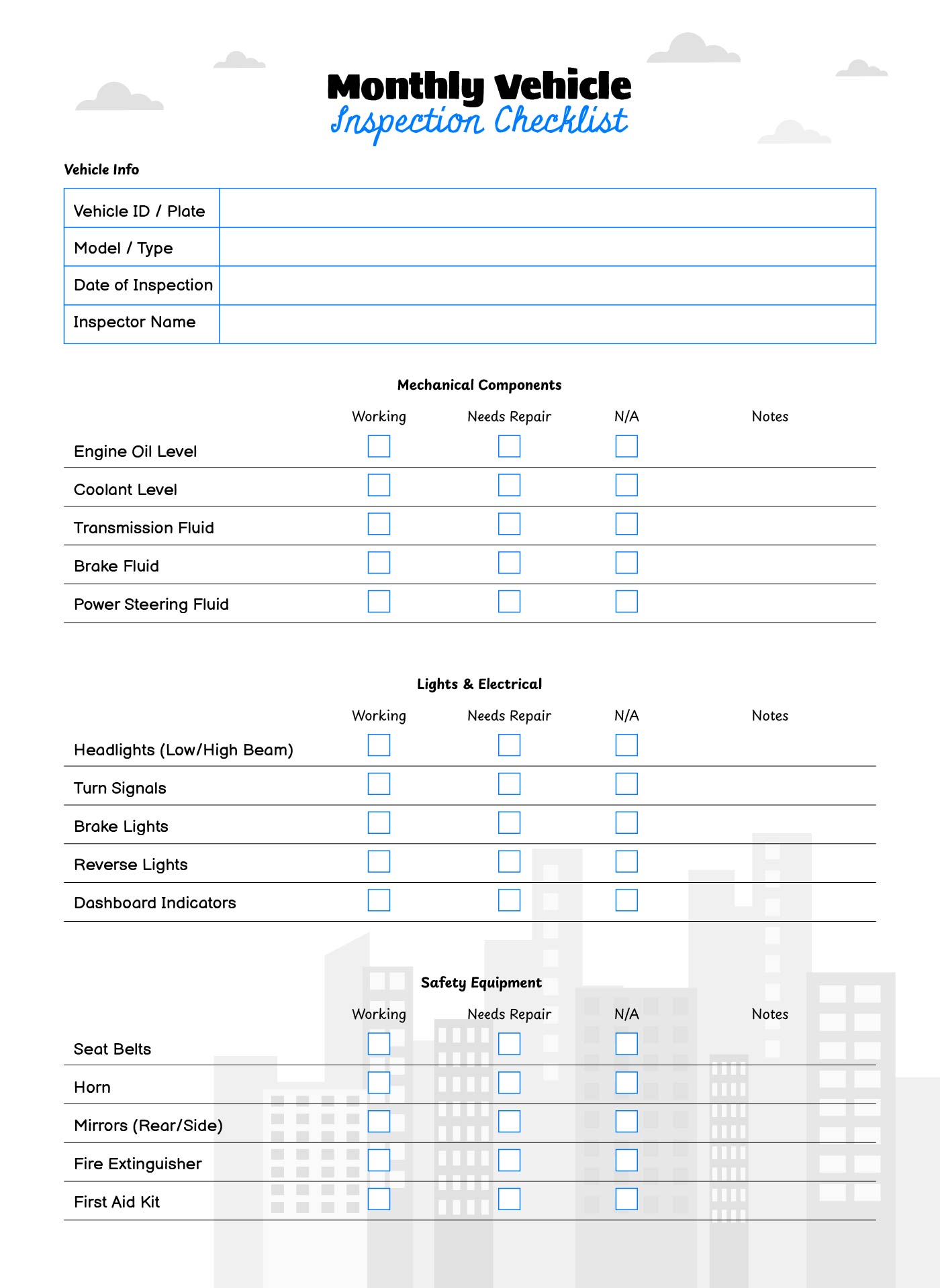 10 Best Printable Vehicle Inspection Checklist Printablee