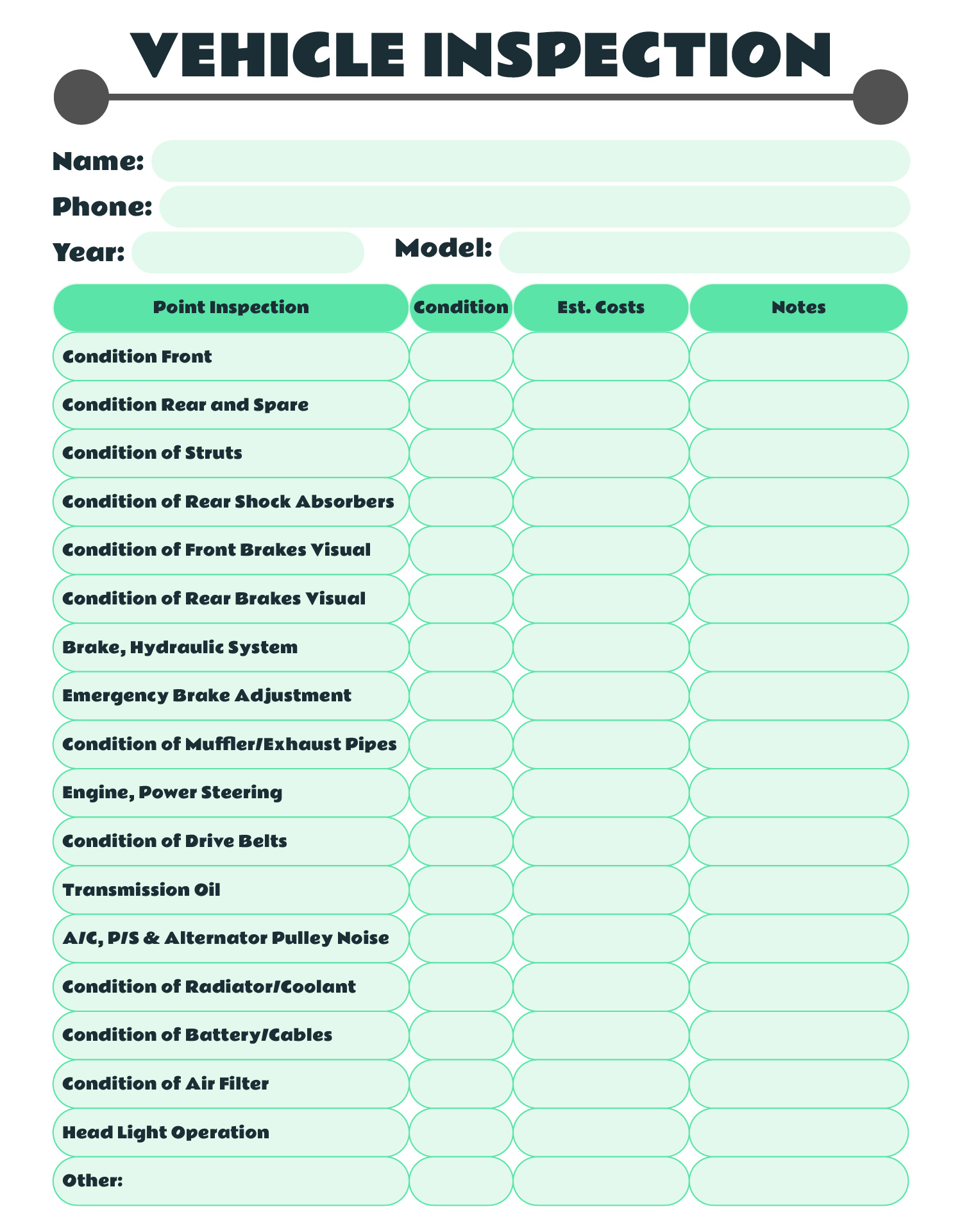 10 Best Printable Vehicle Inspection Checklist - printablee.com