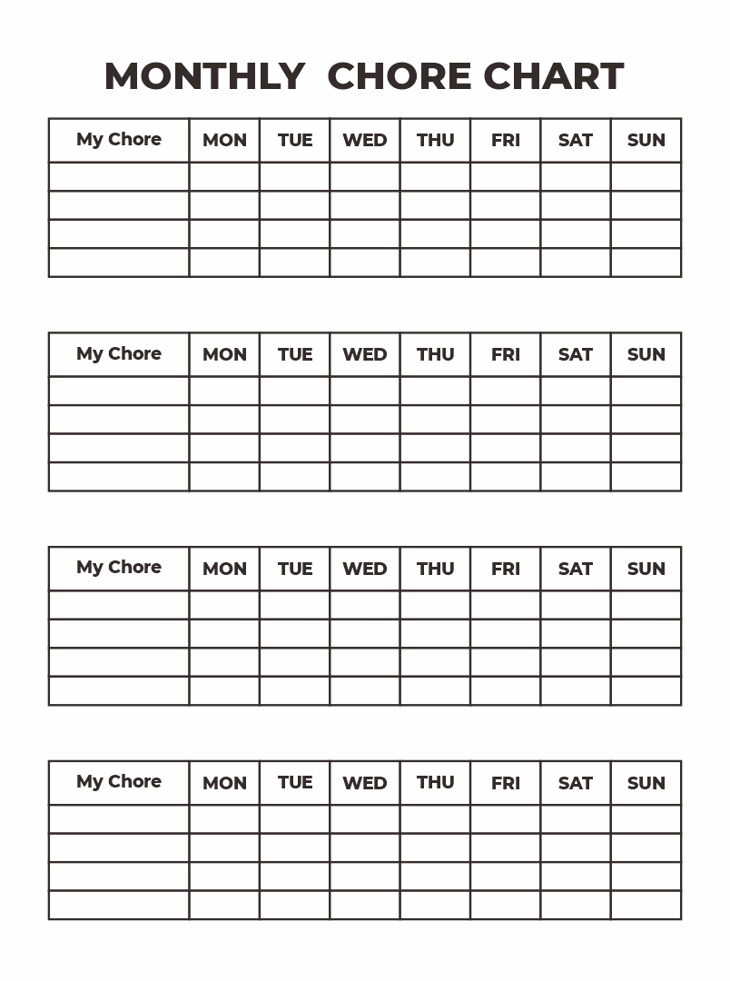 Printable Monthly Chore Chart Printable Monthly Chore Chart