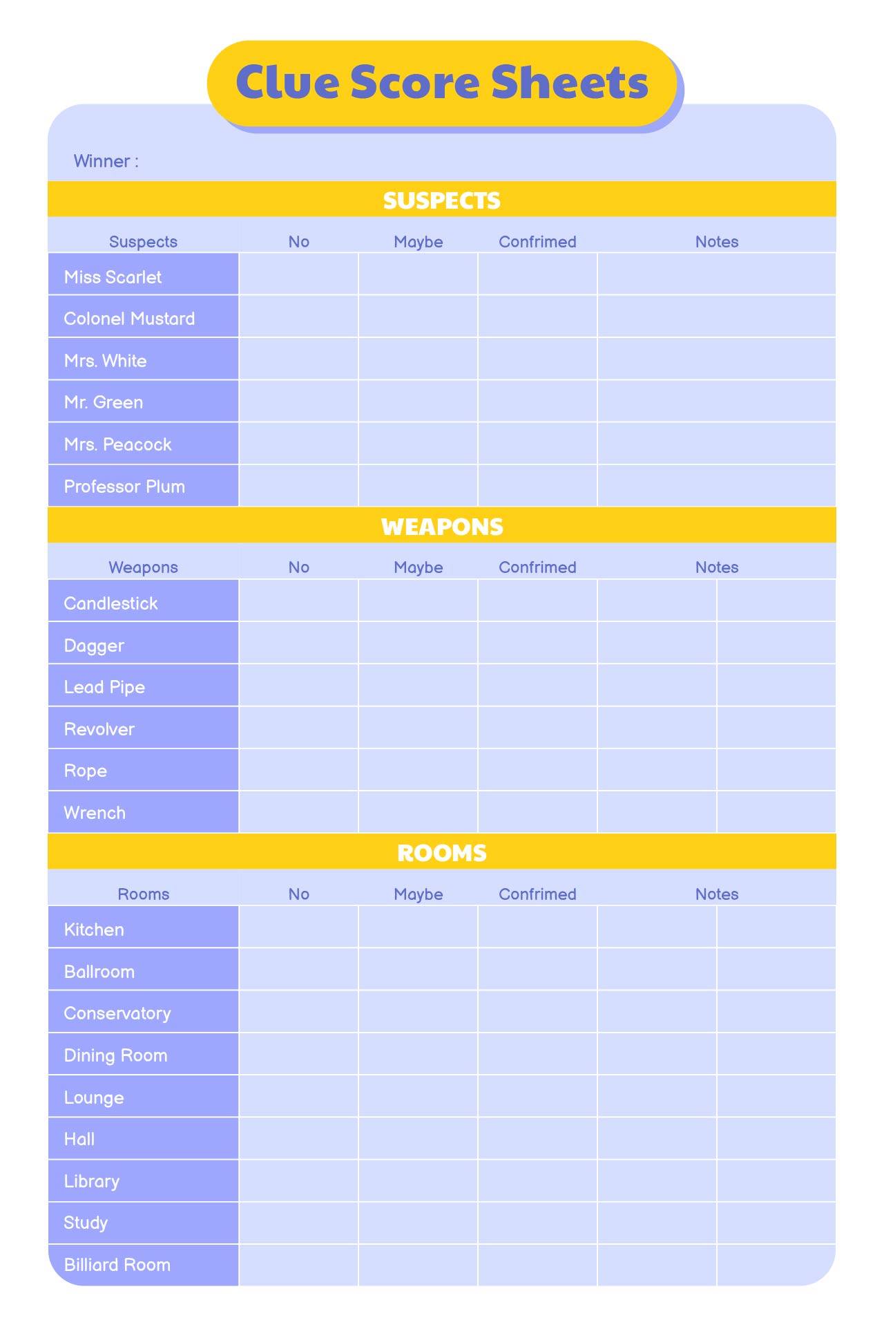 Clue Card Template