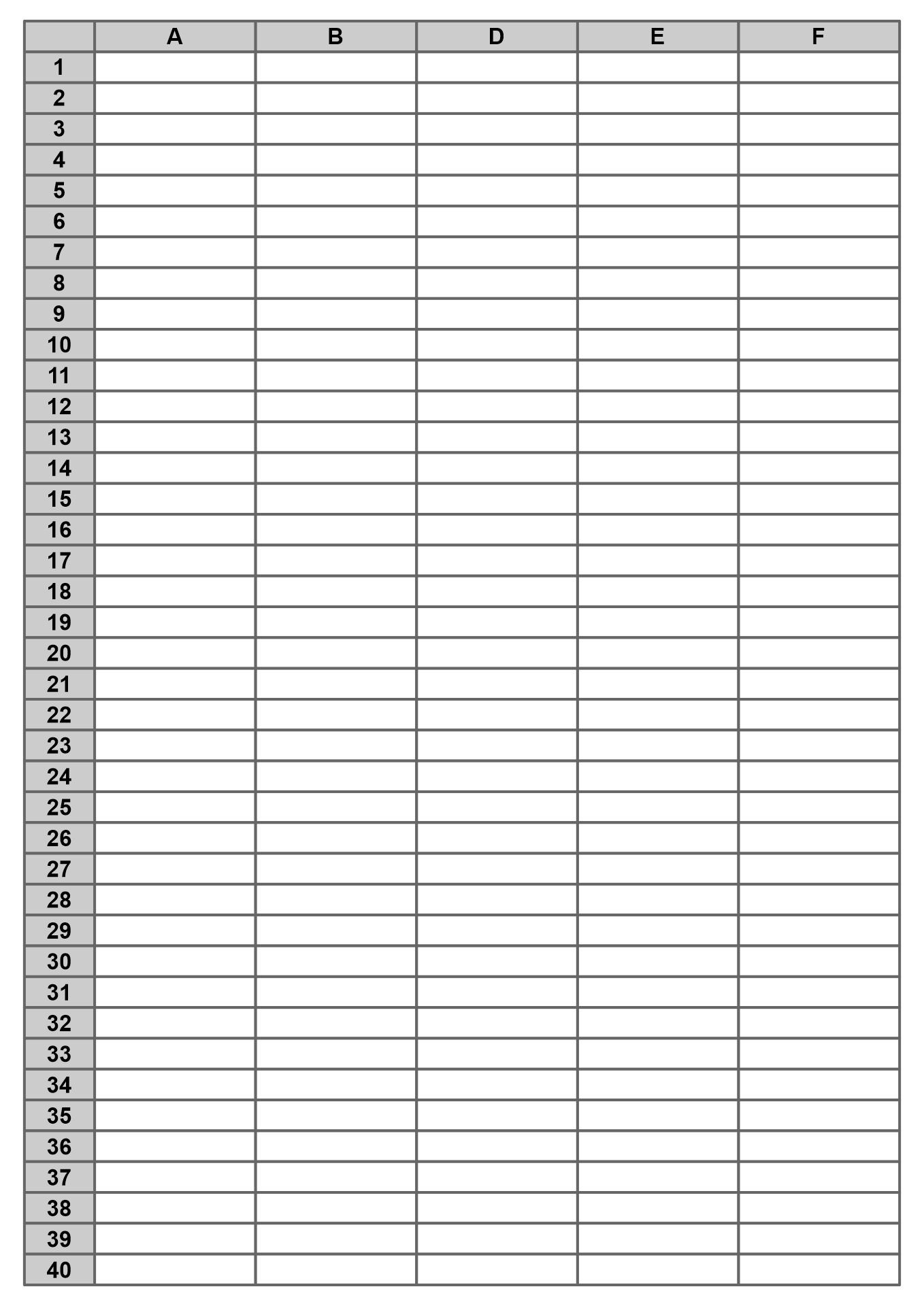 Blank Spreadsheet Template Printable
