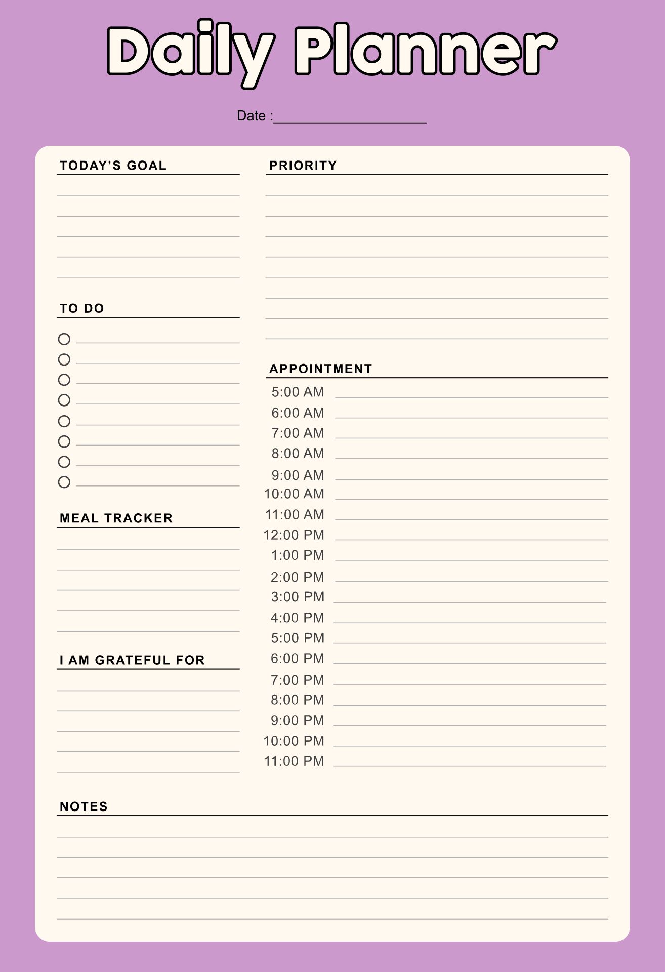 Printable Daily Time Management Planner Printable Daily Time Management Planner