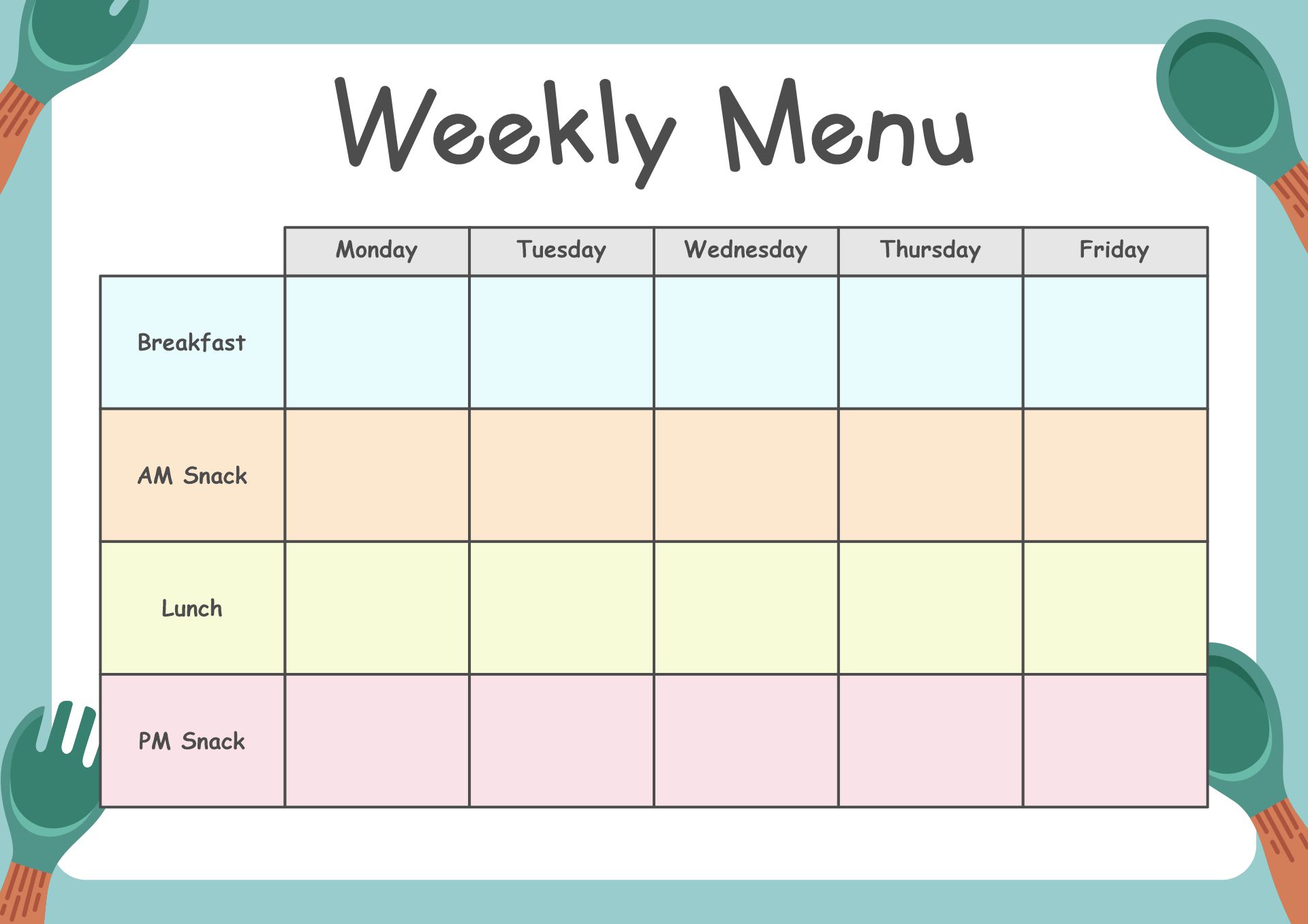 10 Best Free Printable Blank Menu For Day Care Printablee