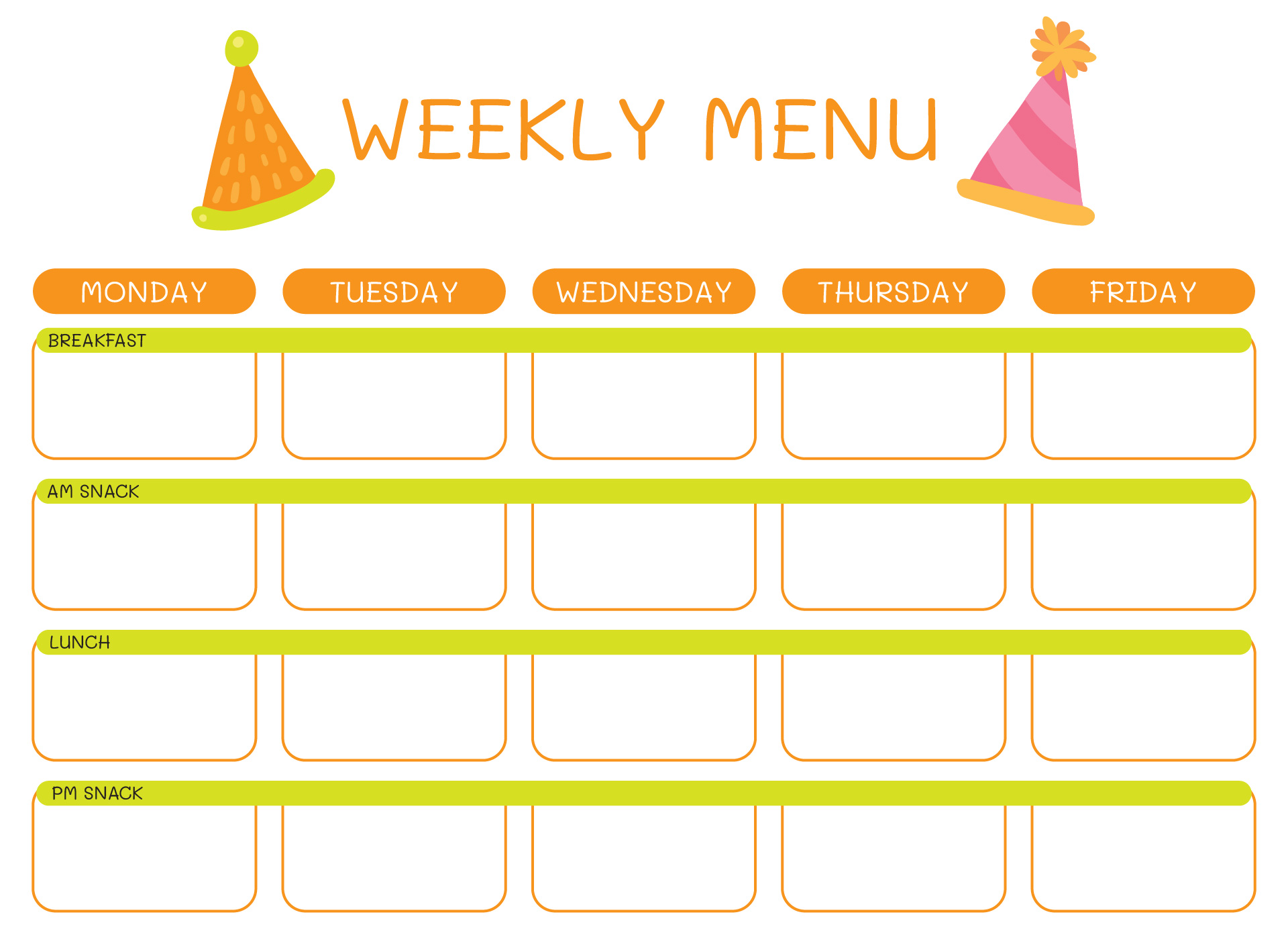 Daycare Menu Template Word
