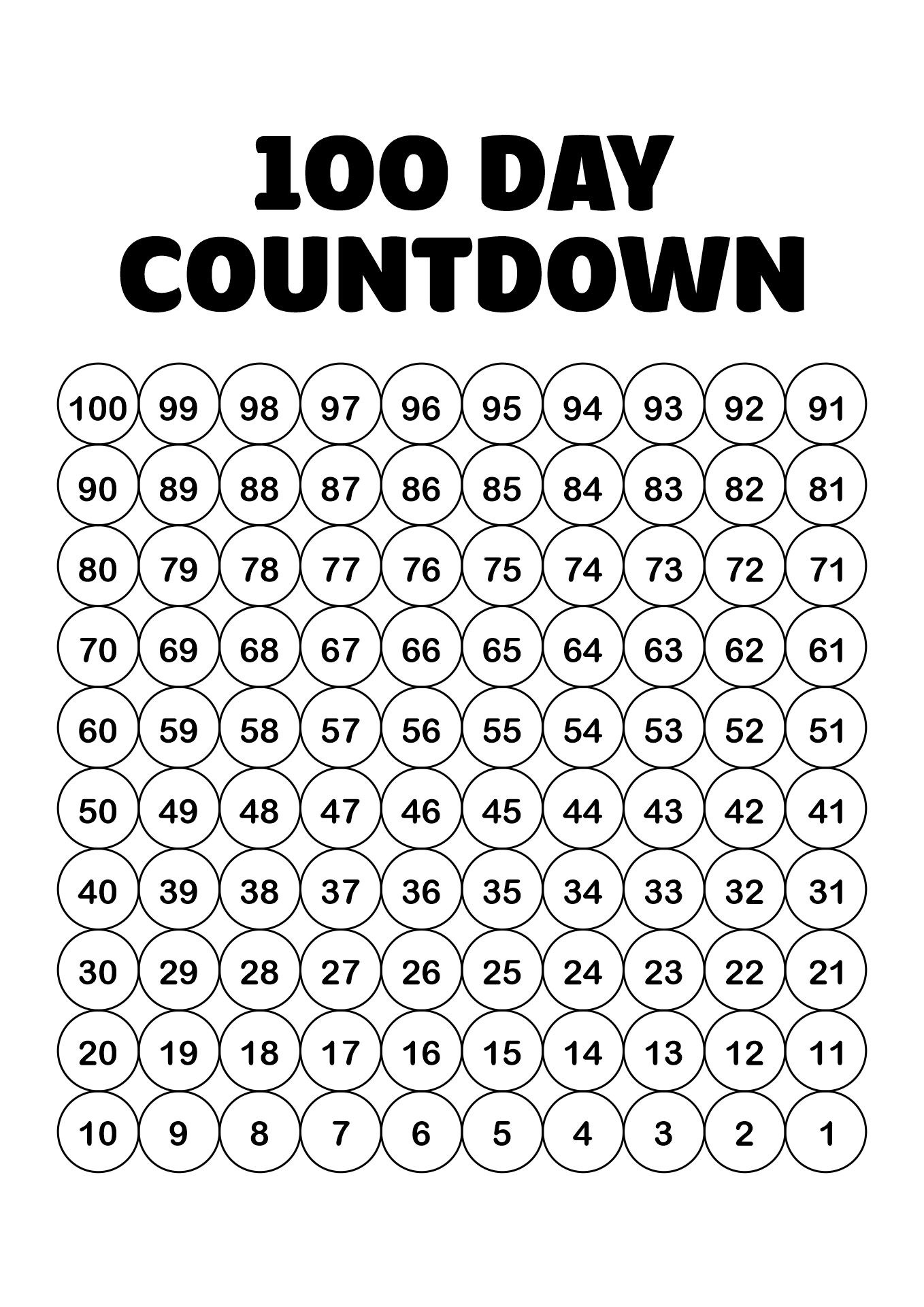 10 Best From 100 Countdown Printable Printablee