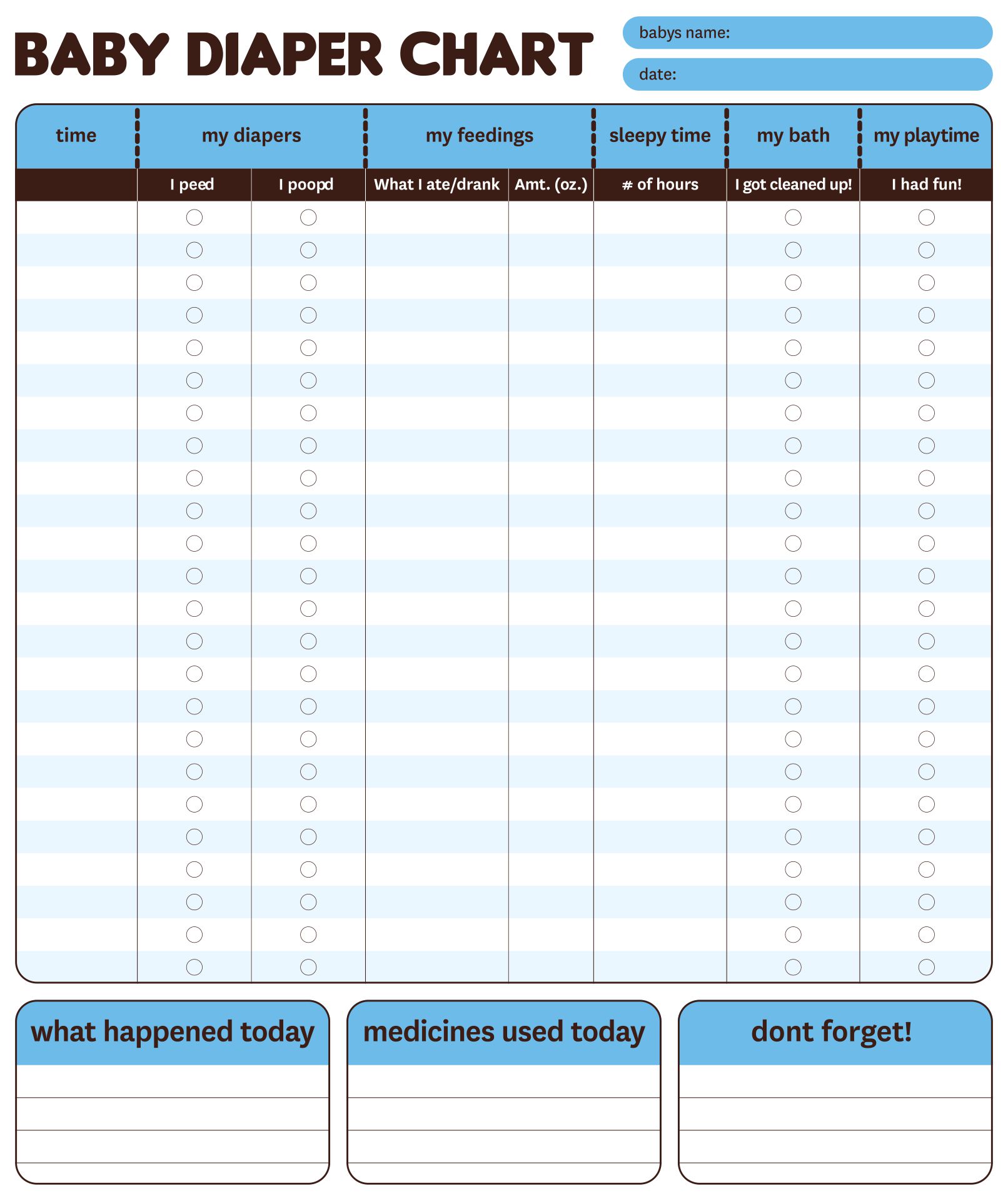10 Best Printable Diaper Changing Log Printablee